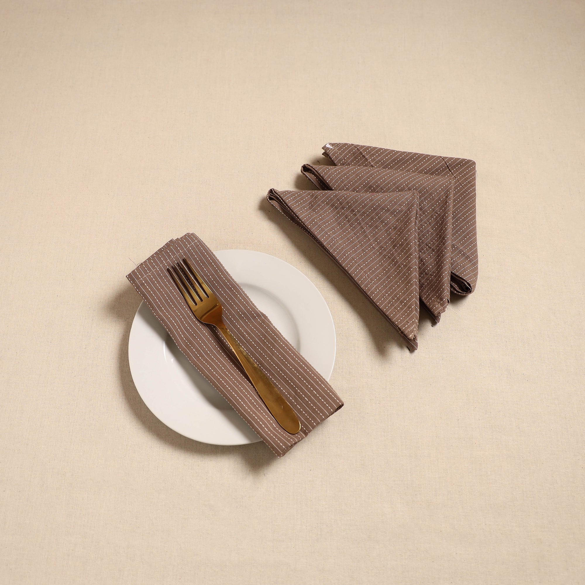 Brown Running Stitch Table Napkin (Set of 4)