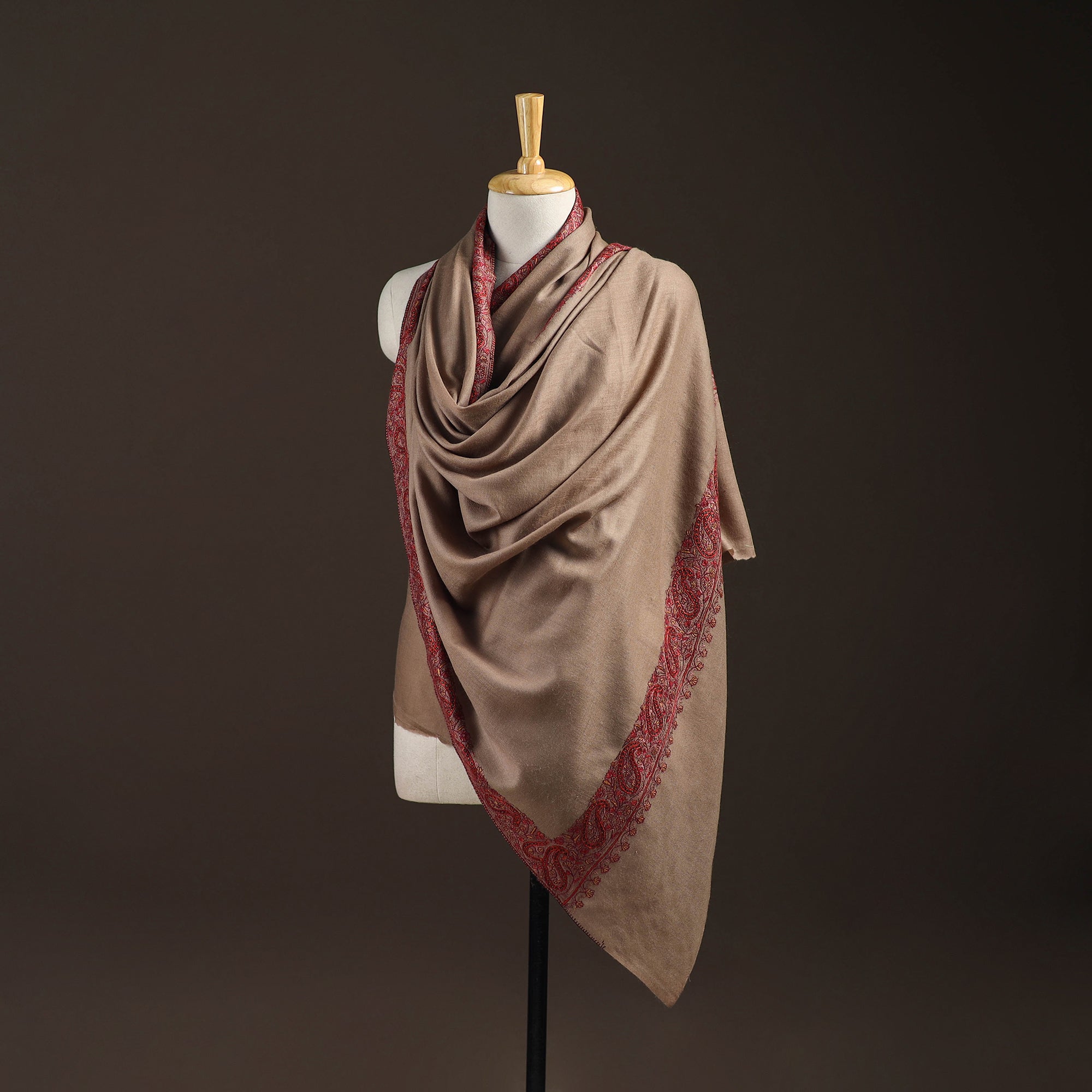 Brown Sozni Hand Embroidery Merino Wool Handwoven Kashmiri Hashidar ...