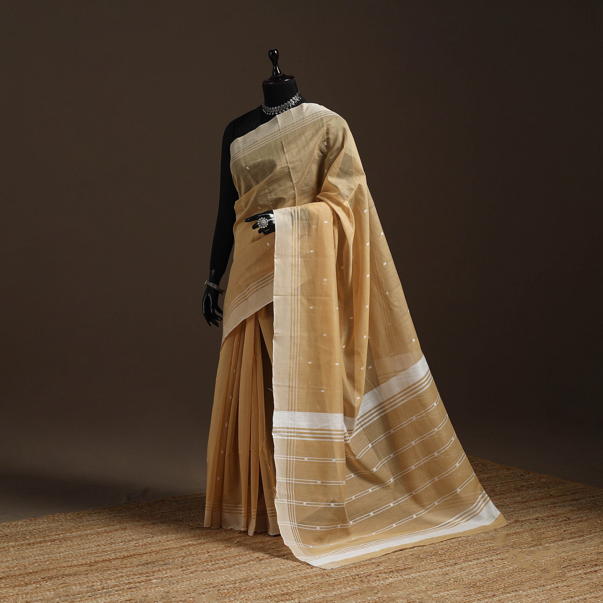 Brown Traditional Handloom Buti Chanderi Silk Saree