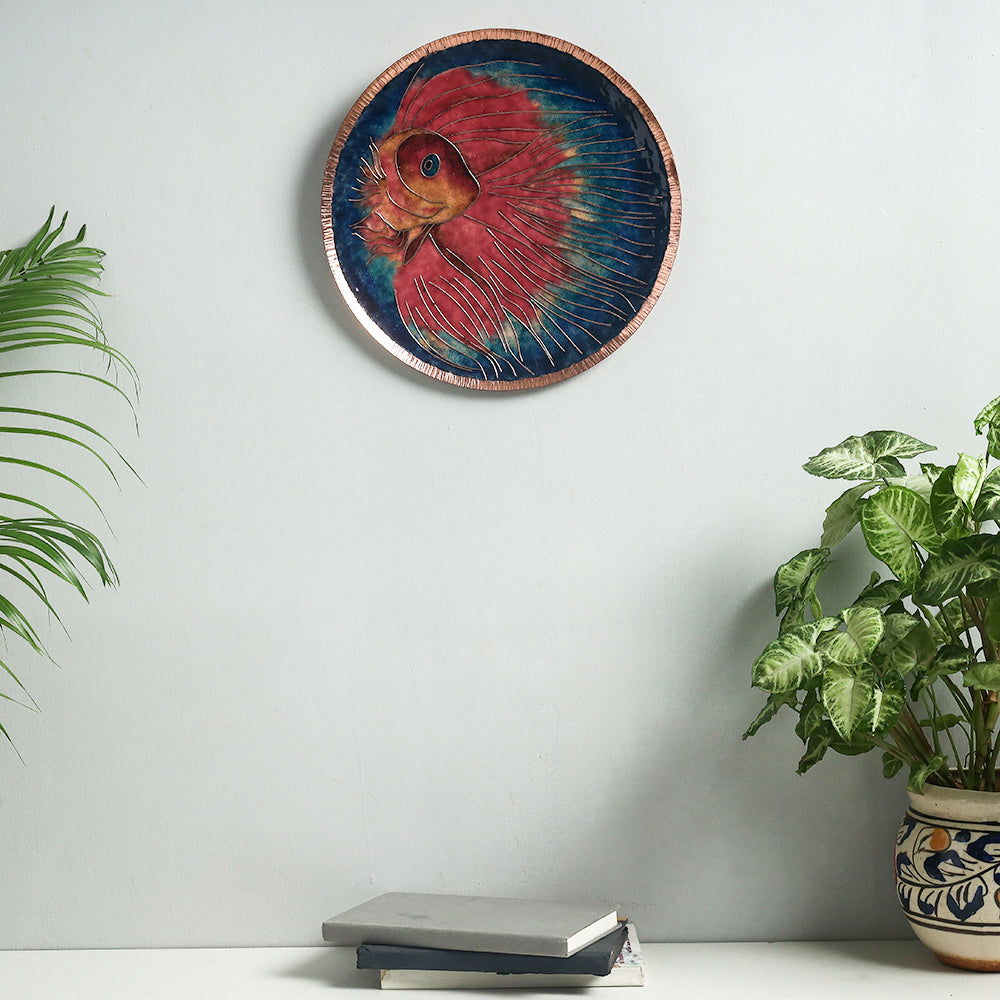 Copper Hand-Hammered Enamel Work Plate/Wall Frame
