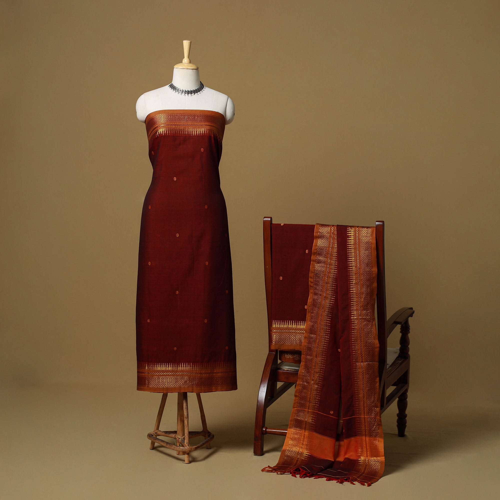 Dharwad Cotton 3pc Unstitched Dress Material with Border