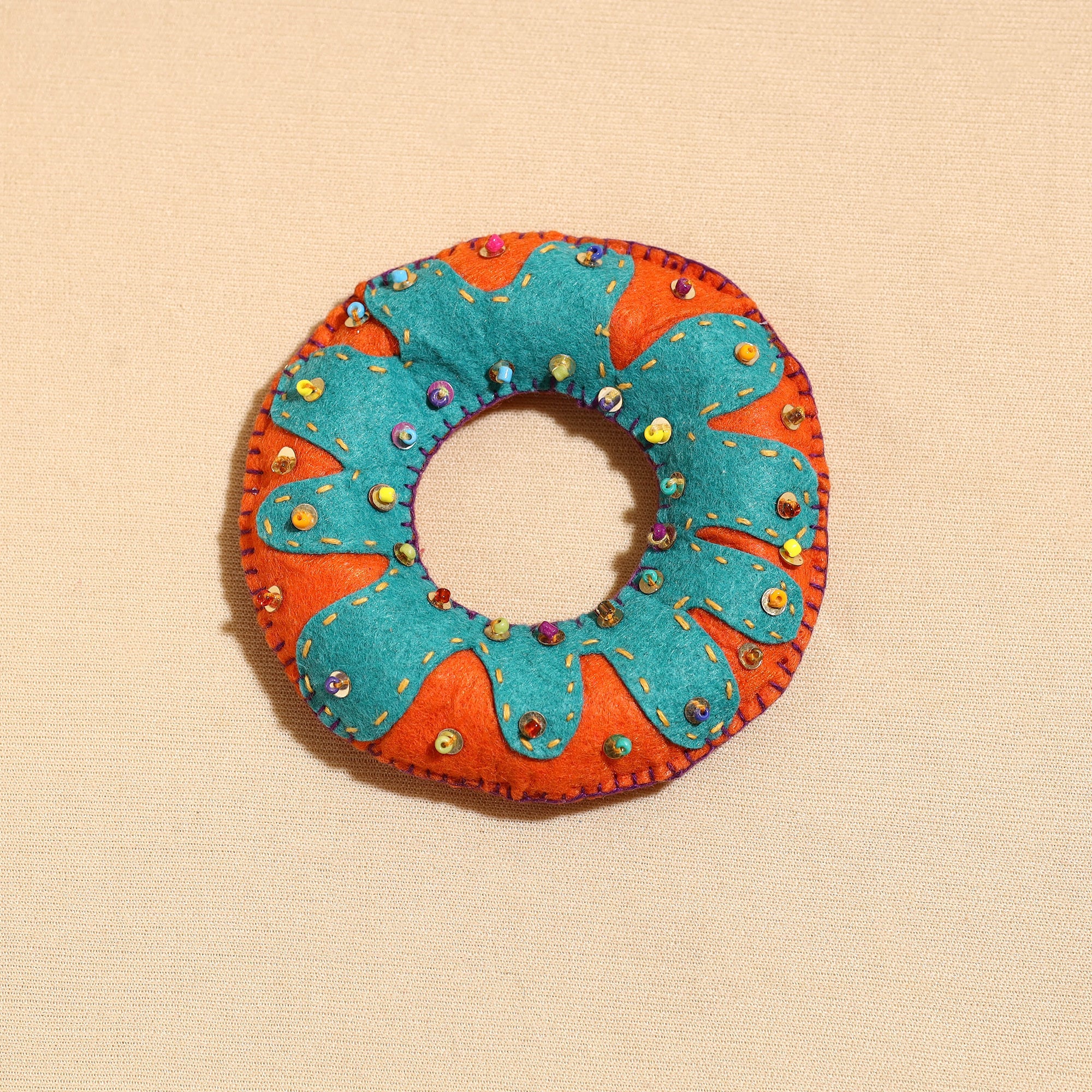 Donut - Handcrafted Embroidered Felt & Beadwork Paperweight