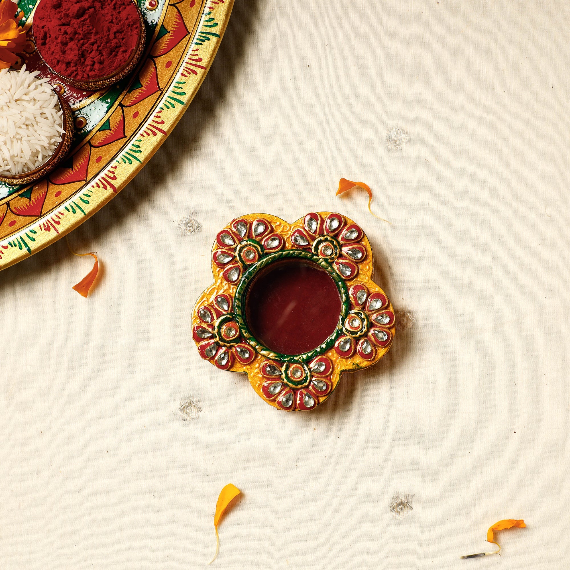 Multicolor Flower - Decorative Handpainted Wooden Coin Dibbi