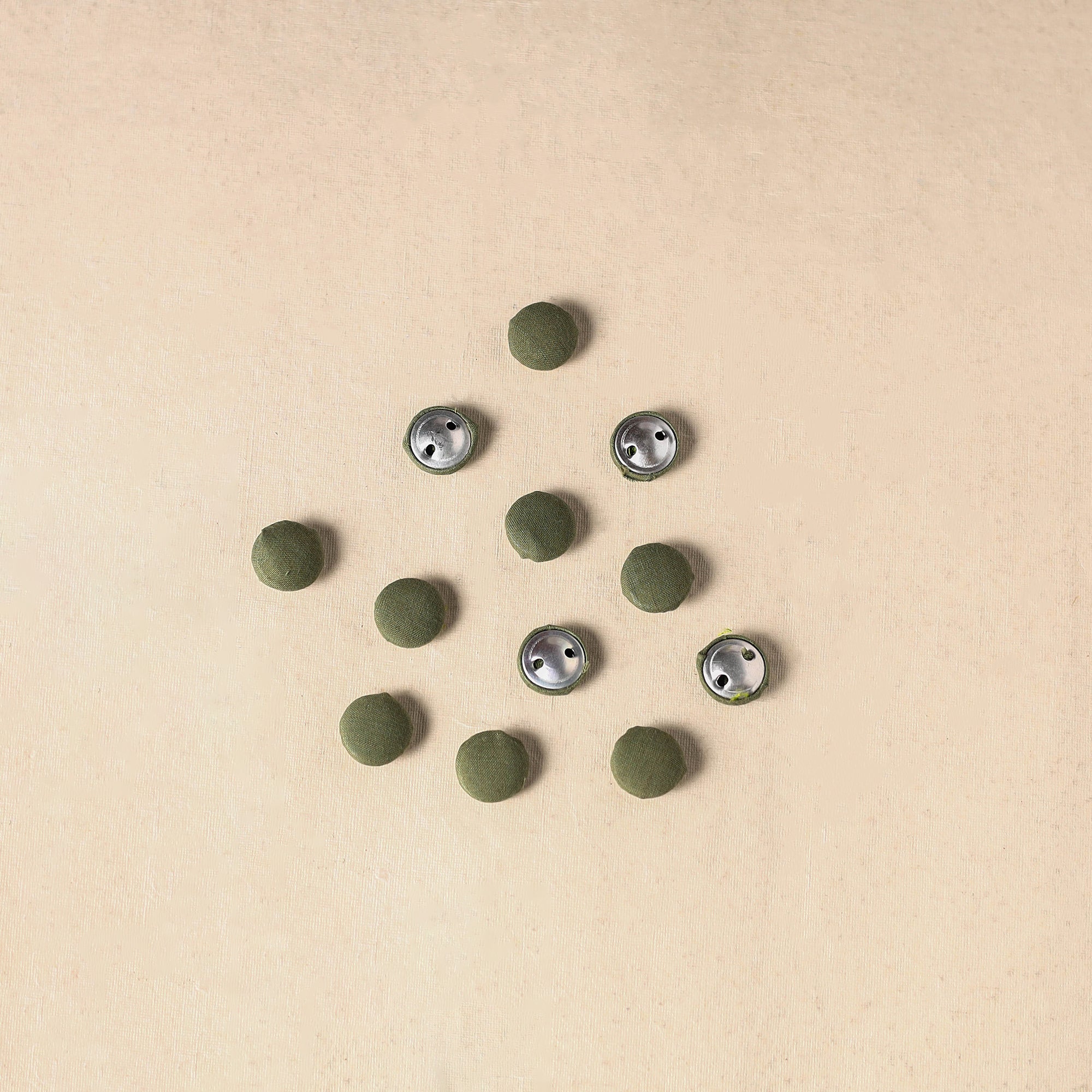 Green 1.5cm Handmade Fabric Small Button (Set of 12)