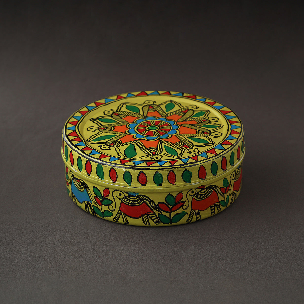 Green Godna Madhubani Handpainted Stainless Steel Casserole