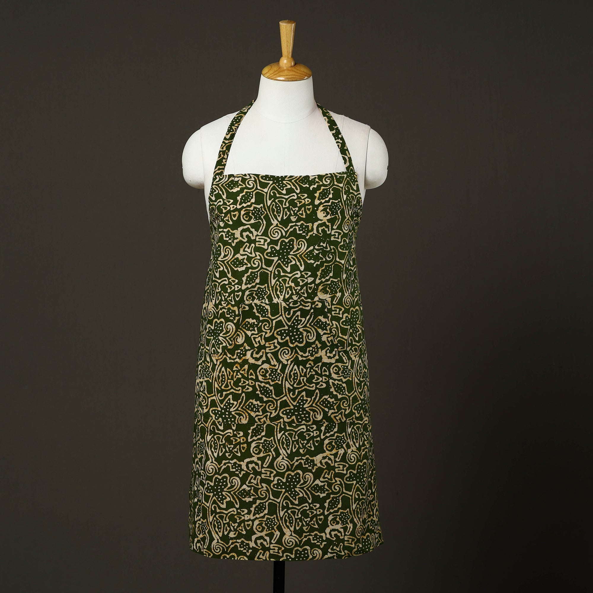 Green Hand Batik Print Cotton Apron with Pocket