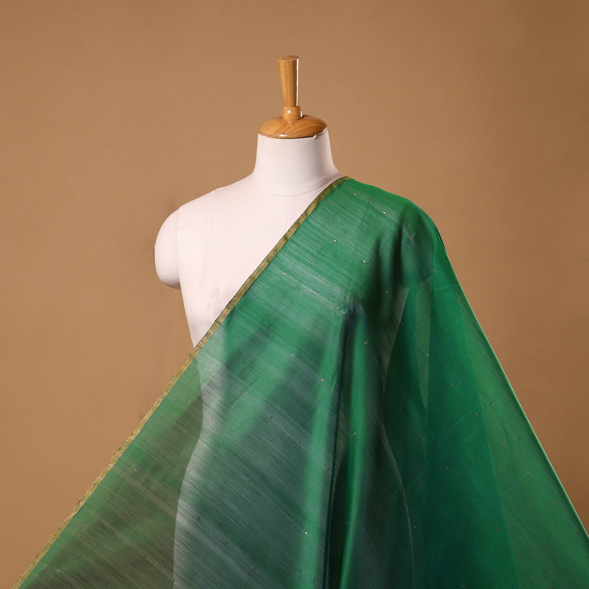 Green Handloom Zari Buti Chanderi Silk Fabric