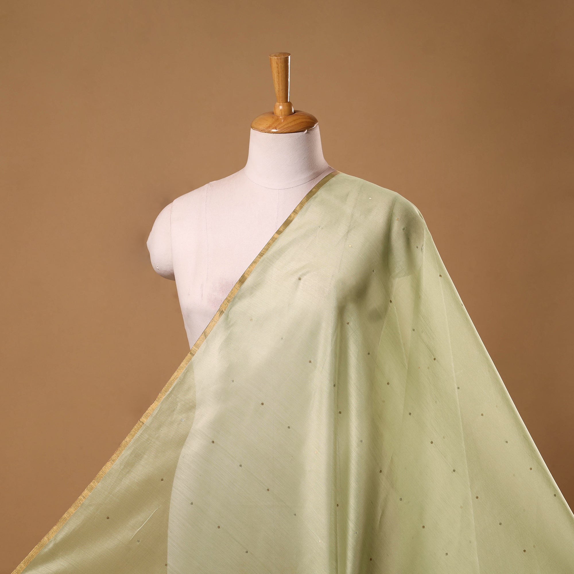 Green Handloom Zari Buti Chanderi Silk Fabric