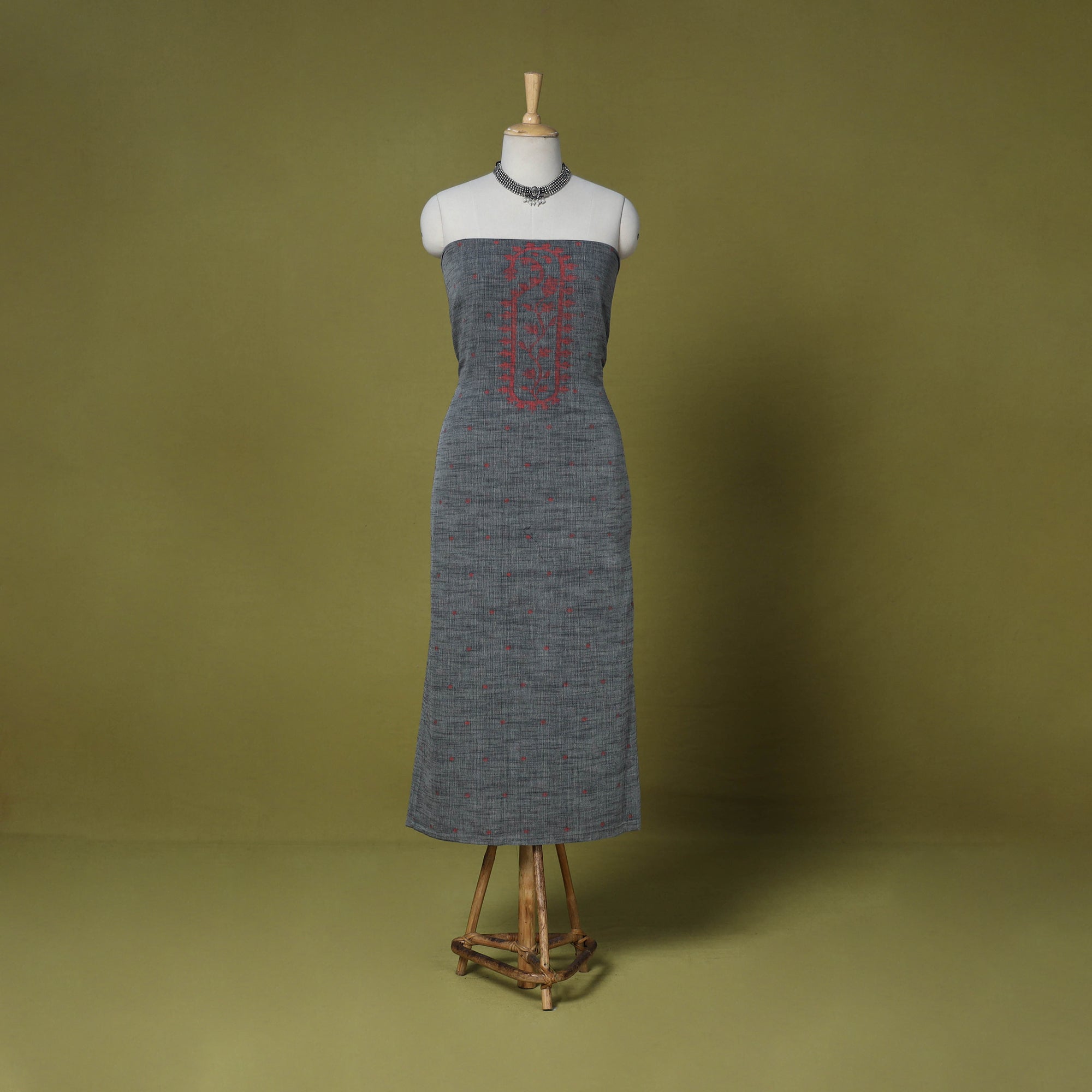 Grey Handloom Cotton Unstitched Phulia Jamdani Kurta Material