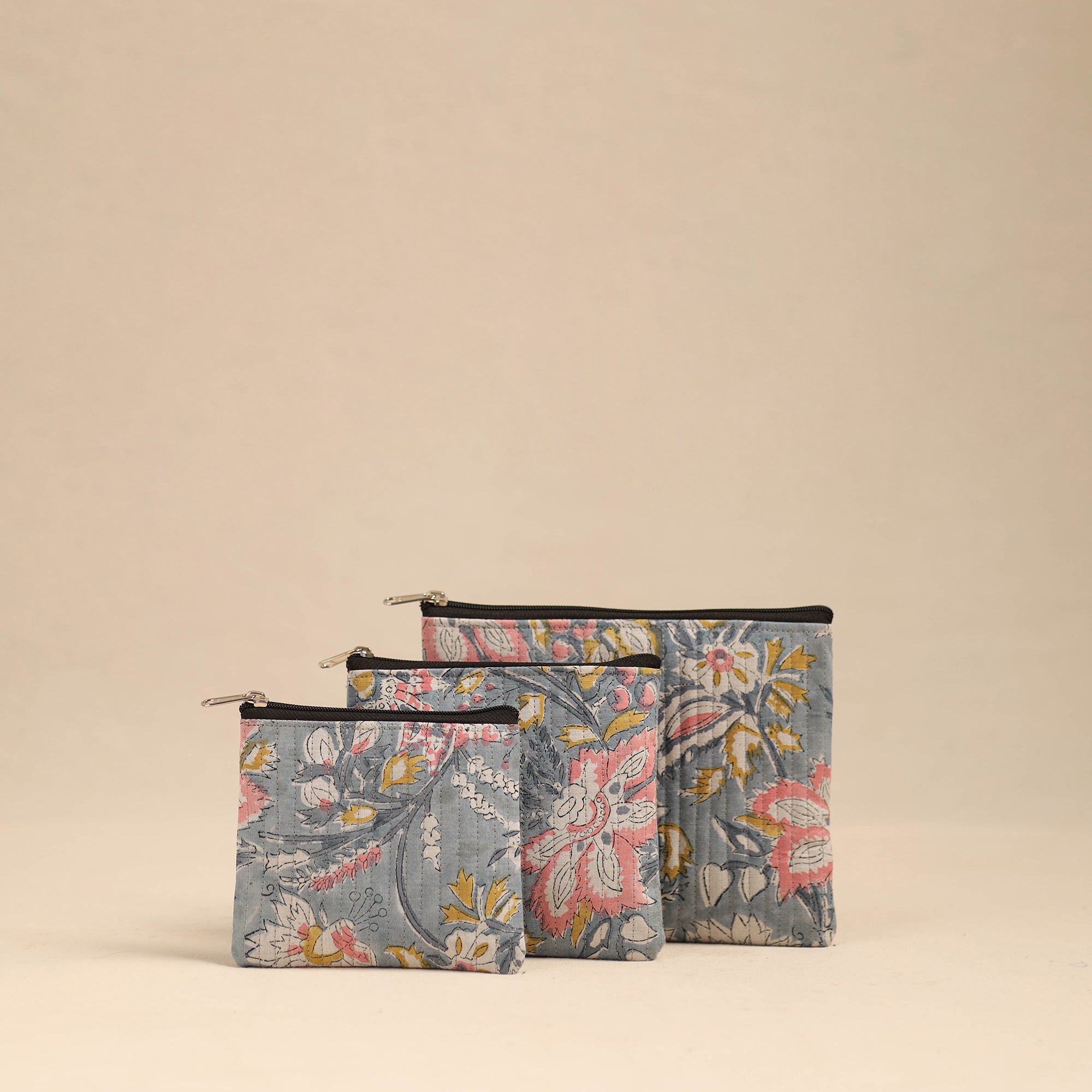 Grey Handmade Cotton Utility Pouches (Set of 3)