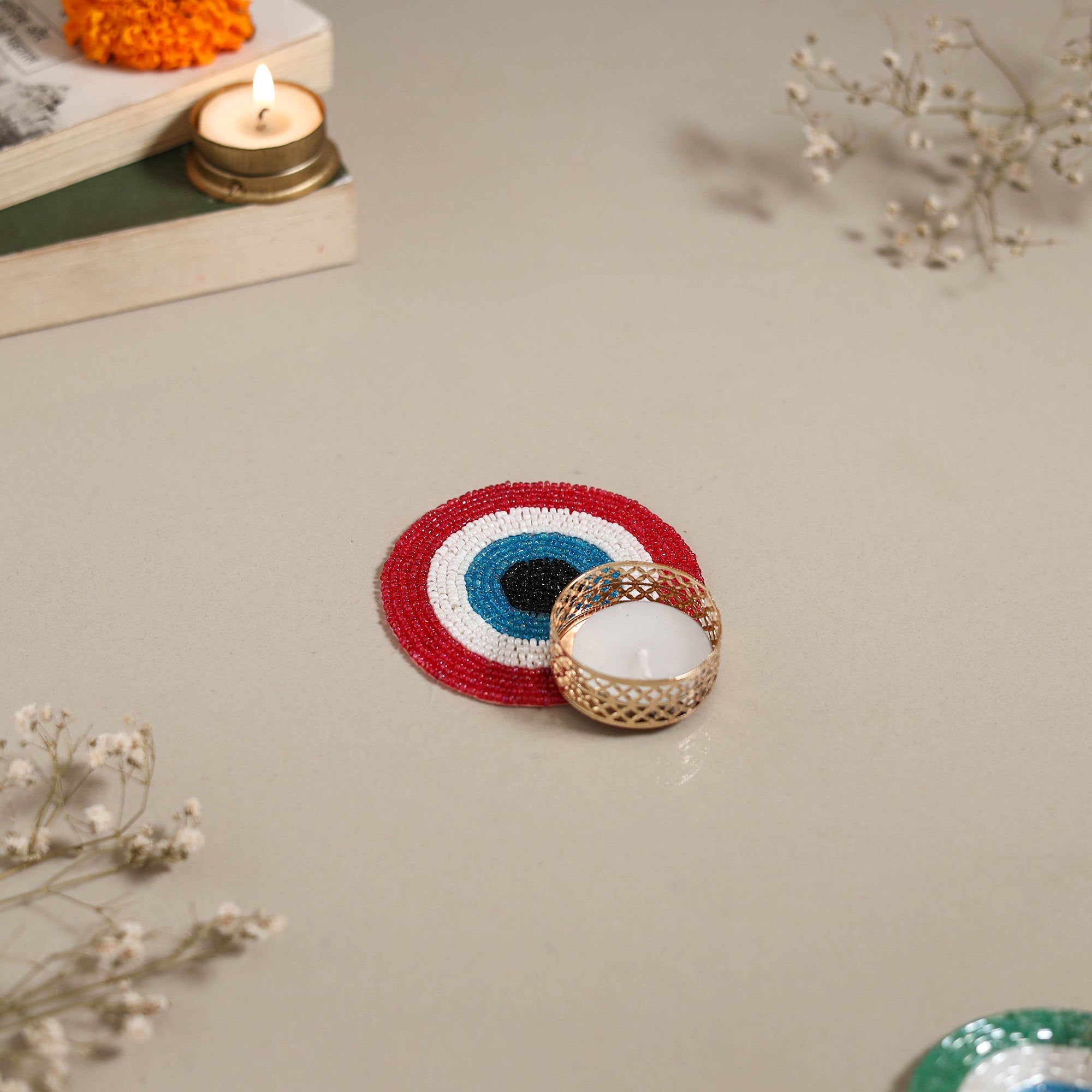 Hand Embroidered Evil Eye Beaded Tealight Candle Holder