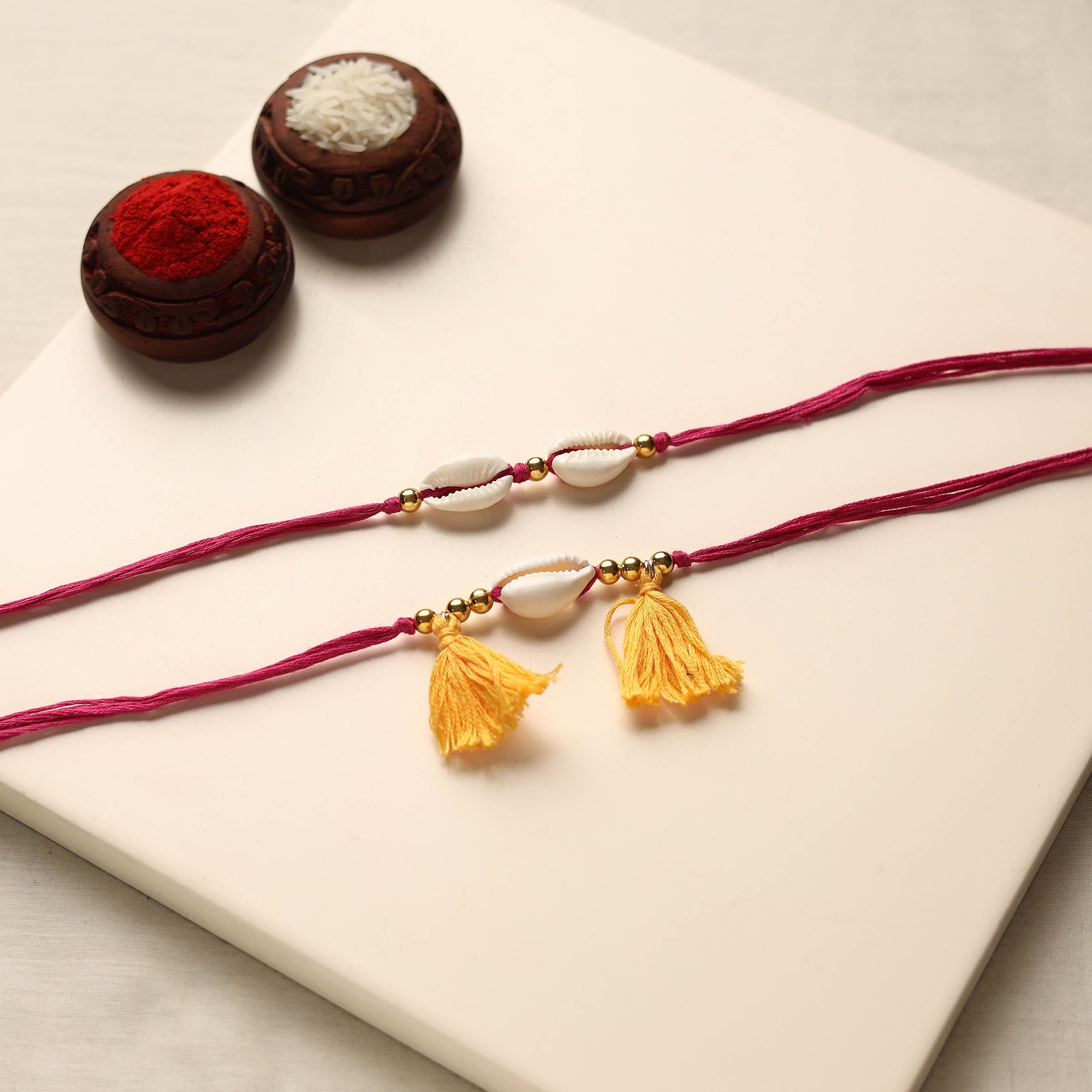 Handmade Shell & Bead Work Bhaiya Bhabhi Rakhi Set