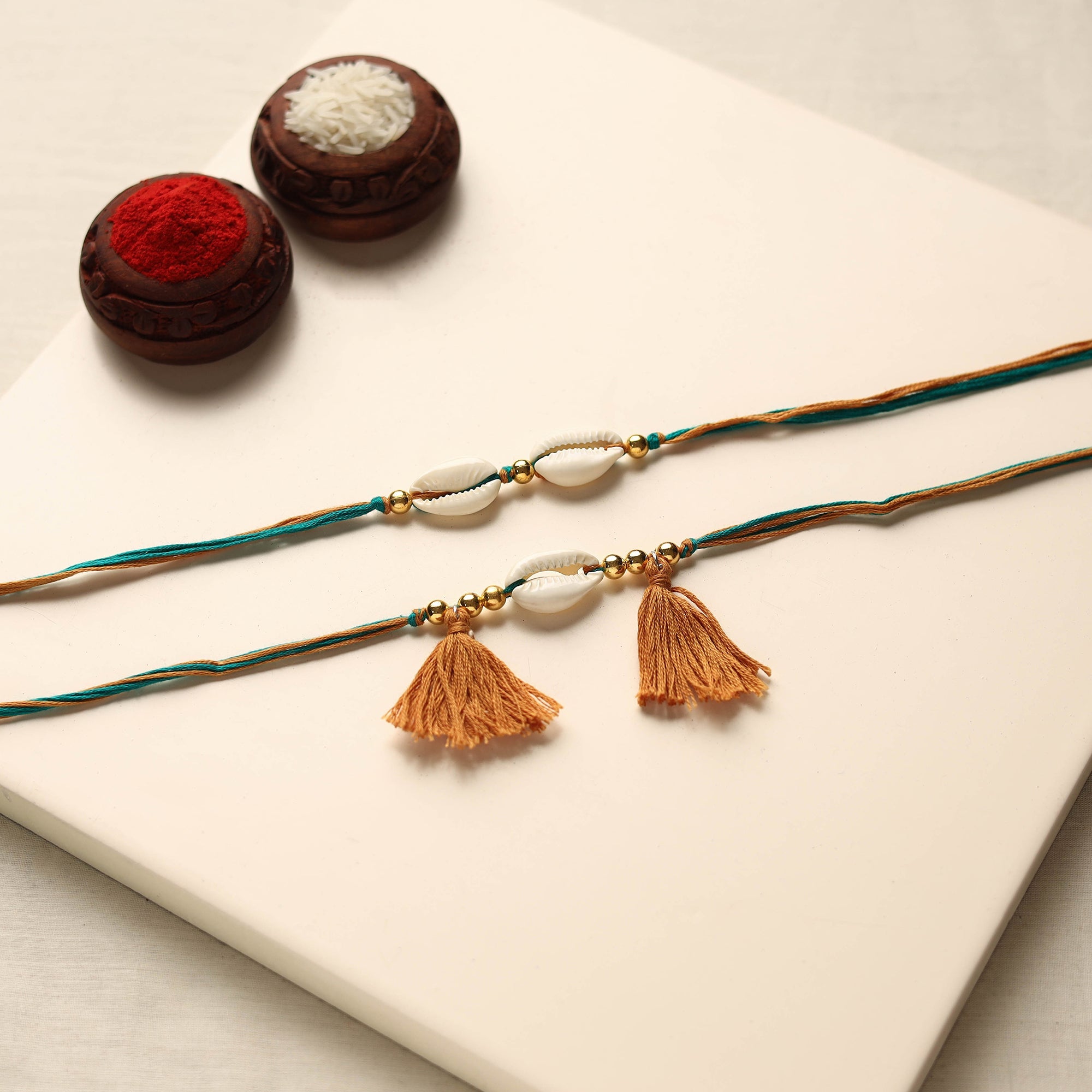 Handmade Shell & Bead Work Bhaiya Bhabhi Rakhi Set
