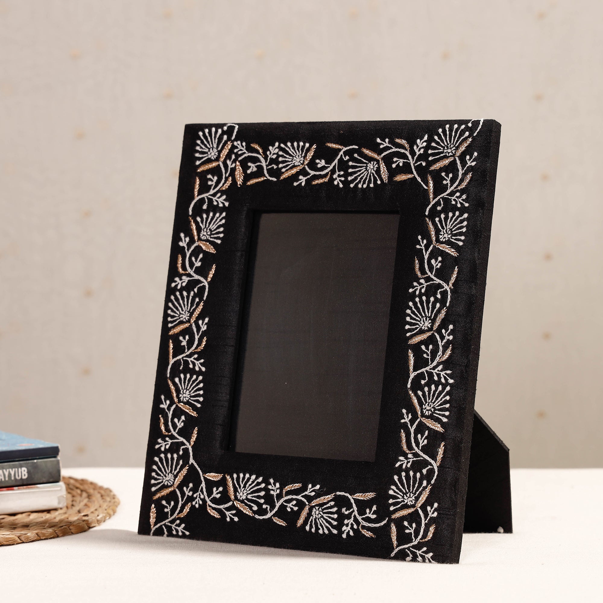 Lucknow Chikankari Hand Embroidery Silk Cover Photo Frame
