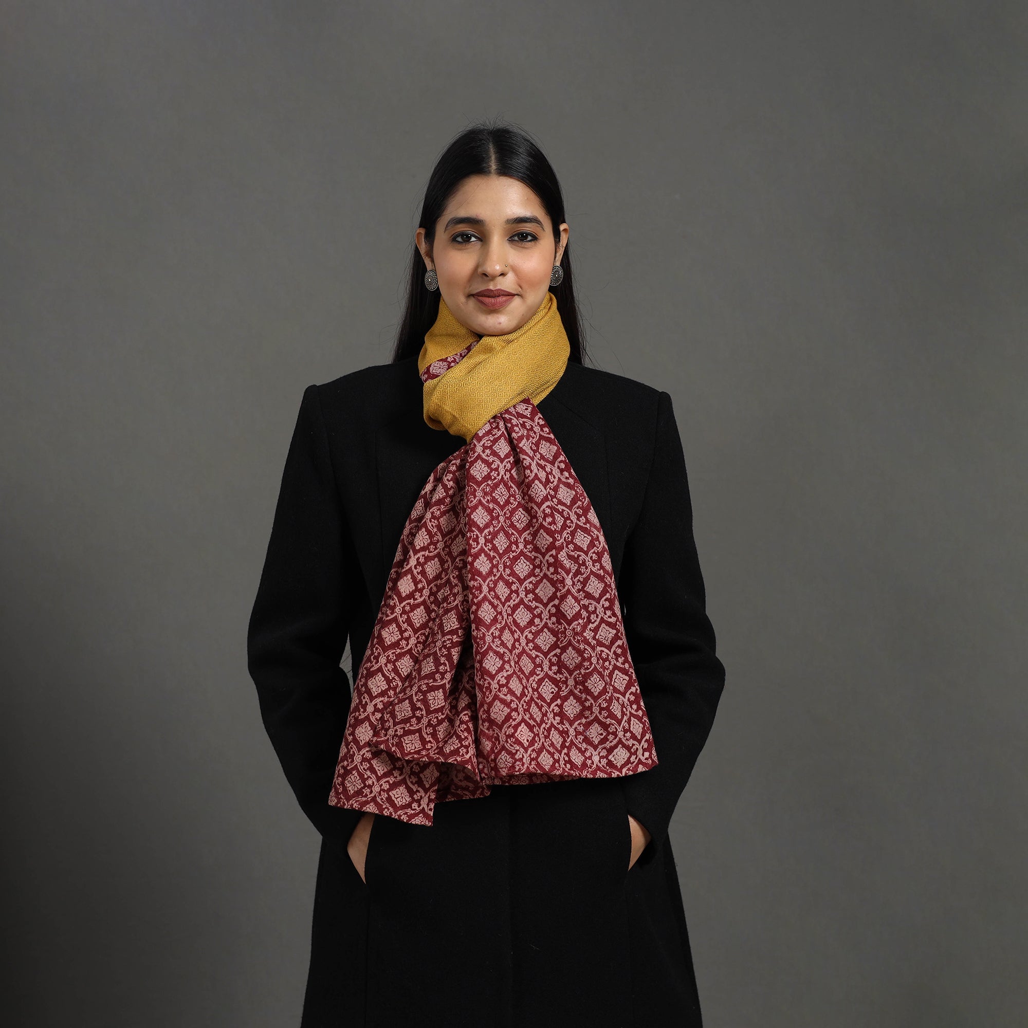 Maroon Handcrafted Patchwork Woollen Stole