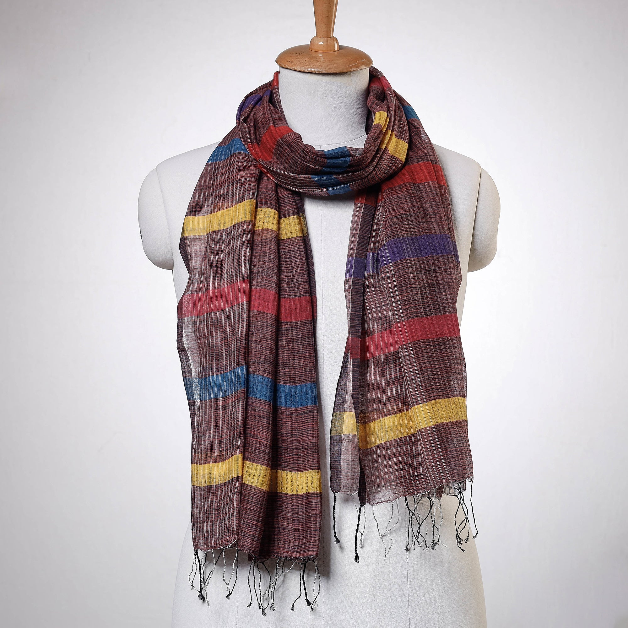Phulia Weaving Handloom Cotton Stole with Tassels Online at iTokri .com