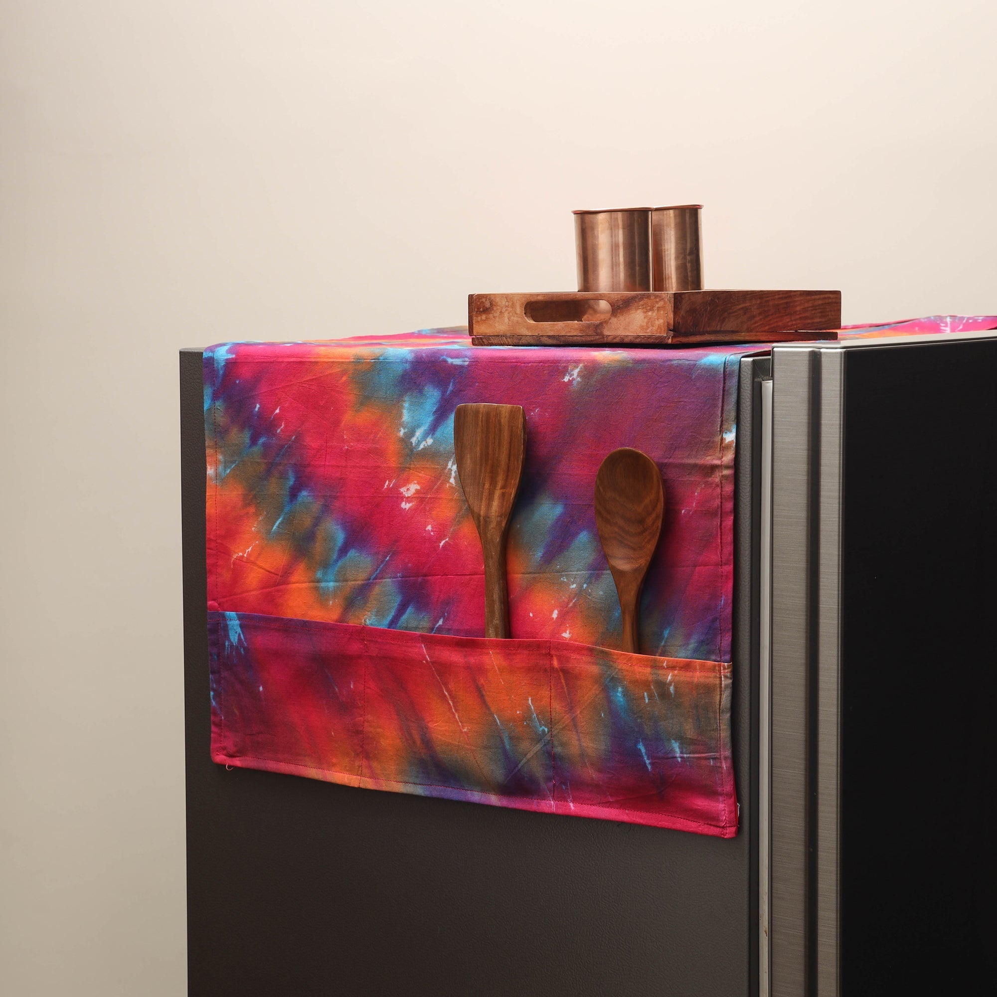 Multicolor Handmade Fridge Top Cover with Multiple Pockets