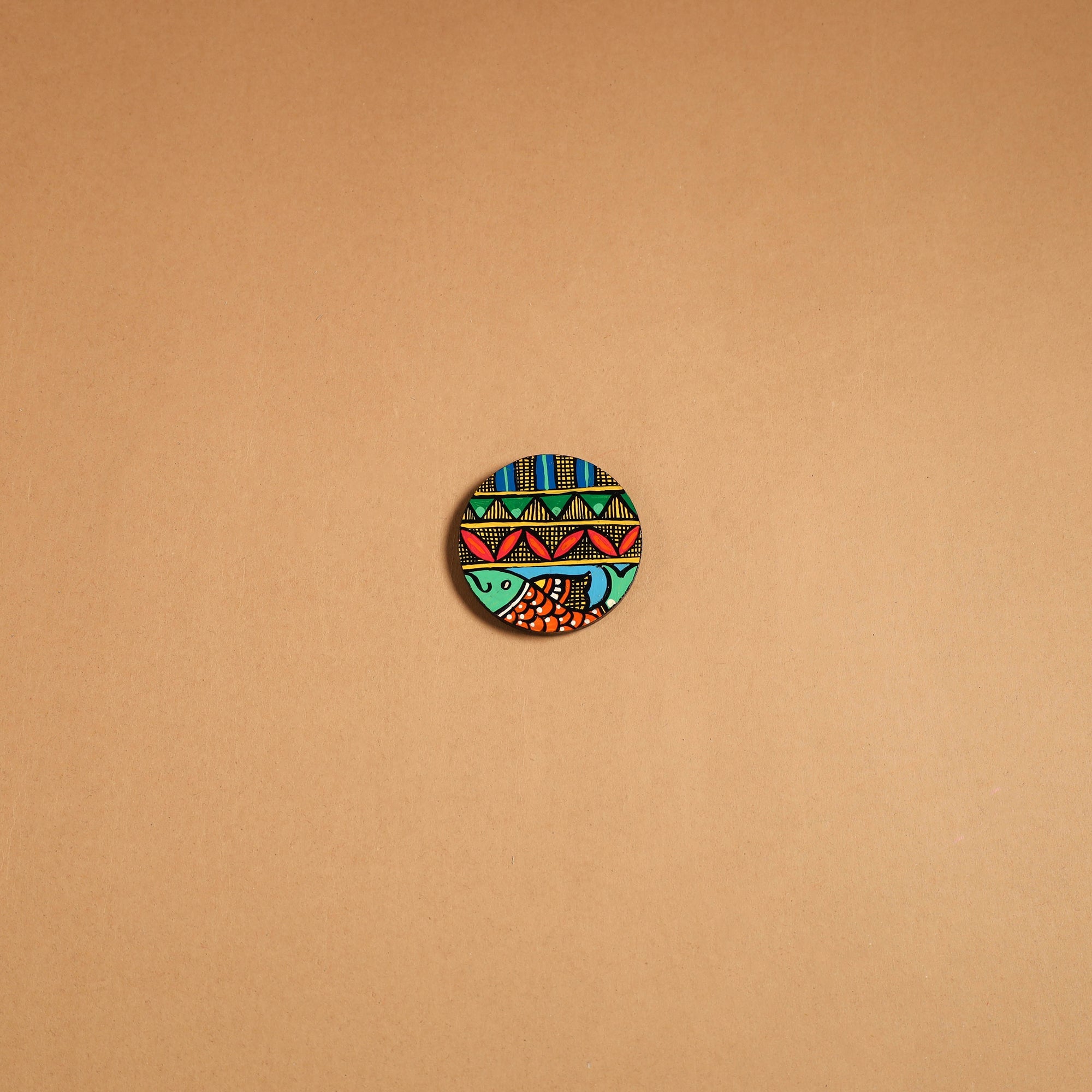 Multicolor Madhubani Handpainted Wooden Fridge Magnet