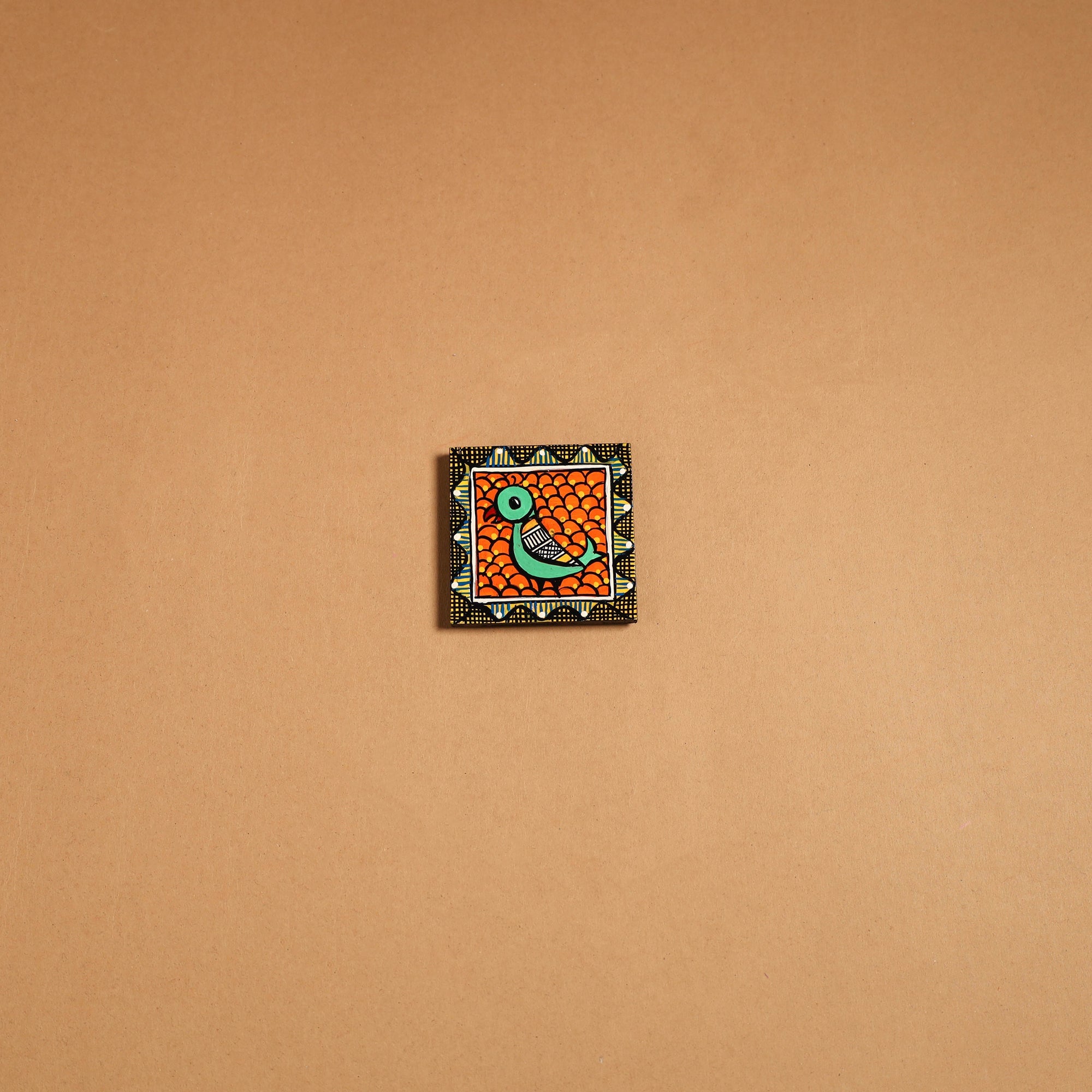 Multicolor Madhubani Handpainted Wooden Fridge Magnet