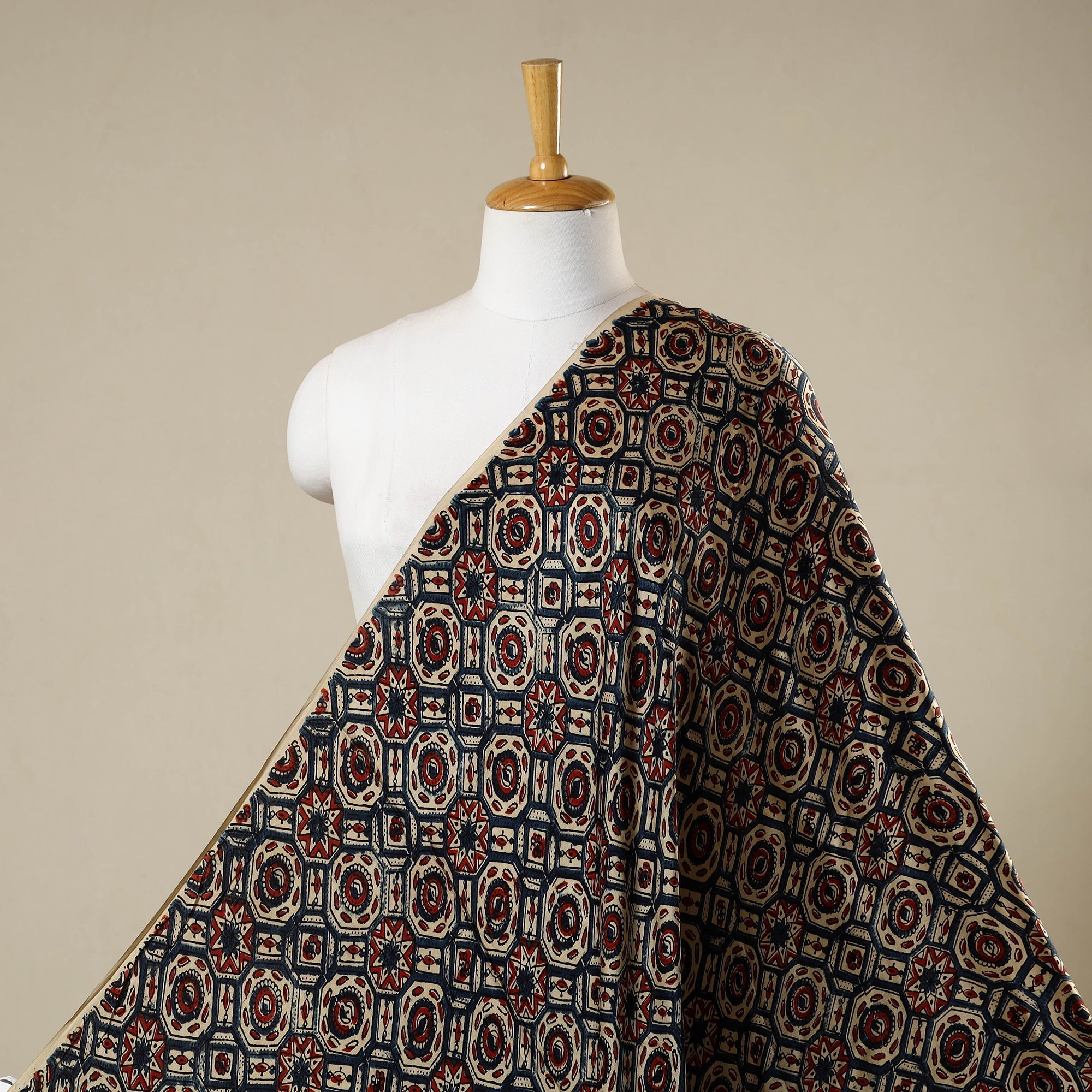 Multicolor Natural Dyed Hand Block Print Modal Silk Ajrakh Fabric