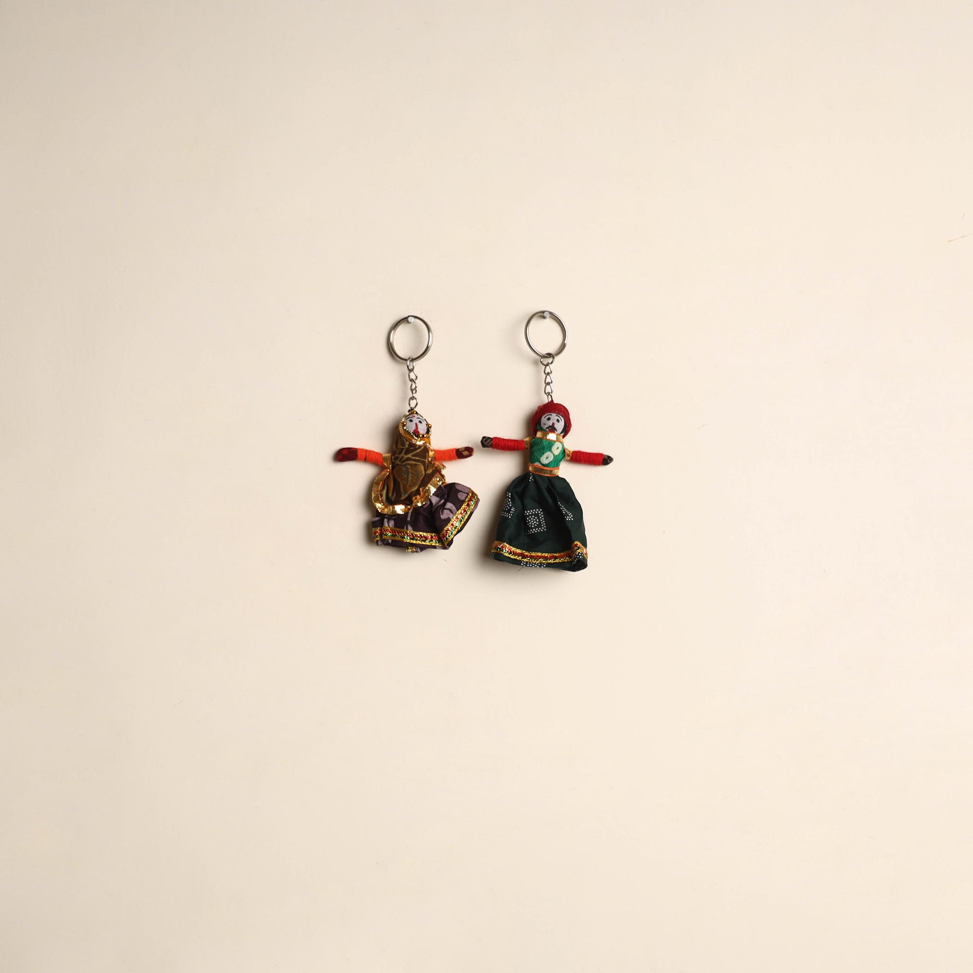 Multicolor Rajasthani Puppet Couple Handmade Keychain (Set of 2)