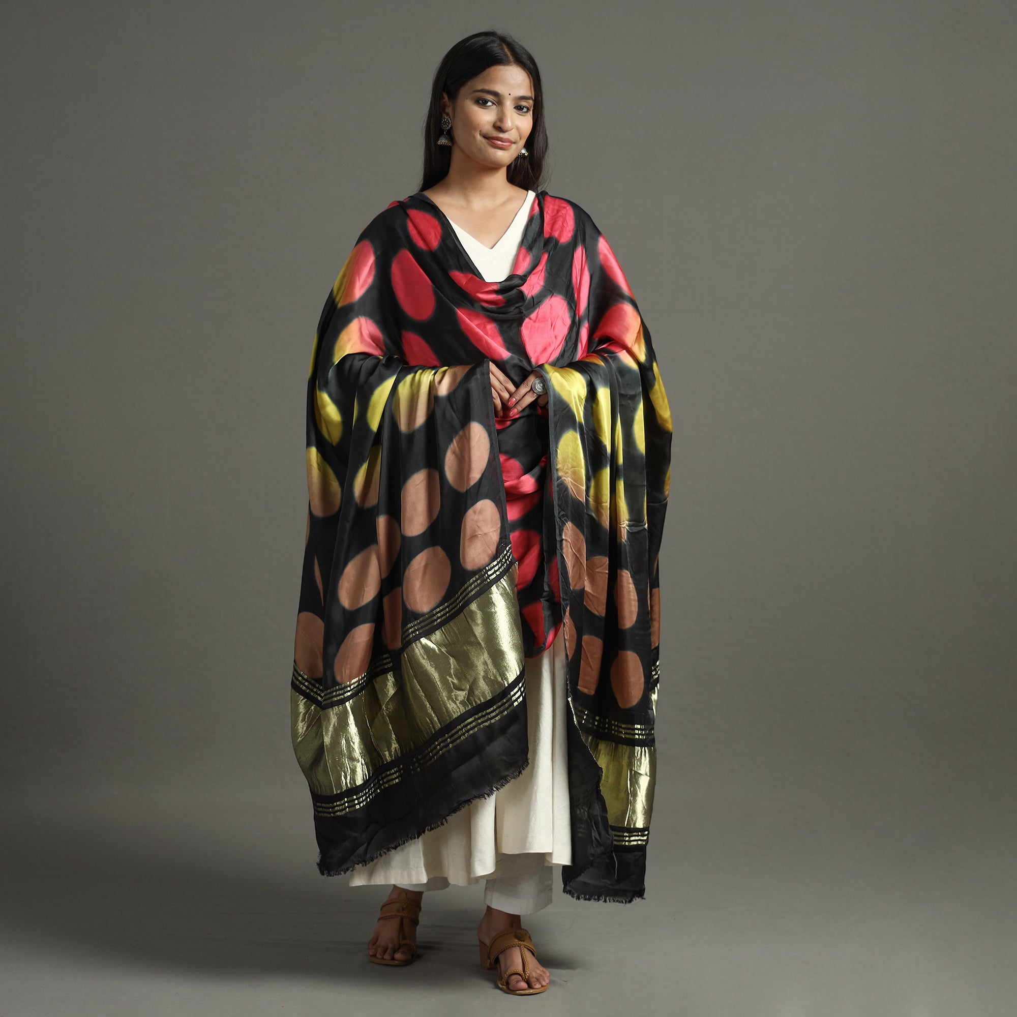 Shibori Clamp Dyed Modal Silk Dupatta with Zari Border 36