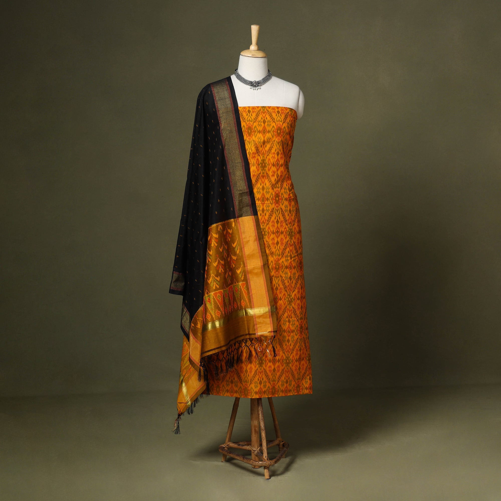 Orange 2pc Unstitched Handloom Sico Pochampally Ikat Dress Material ...