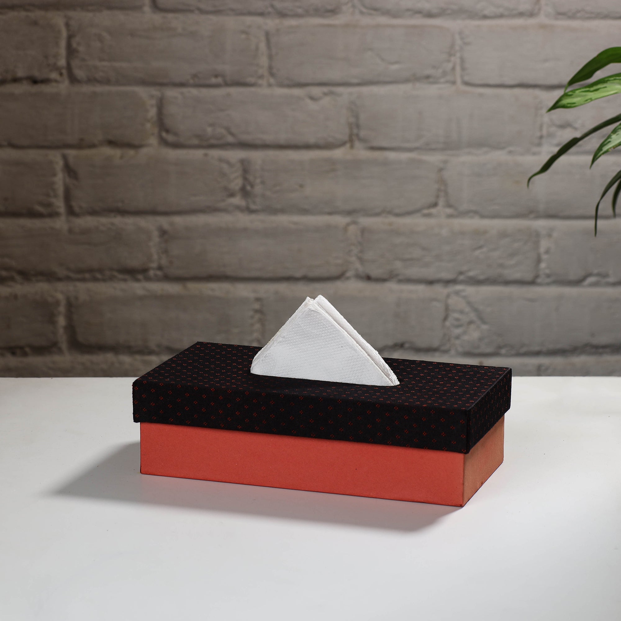 Orange Handcrafted Mashru Silk Fabric Tissue Box