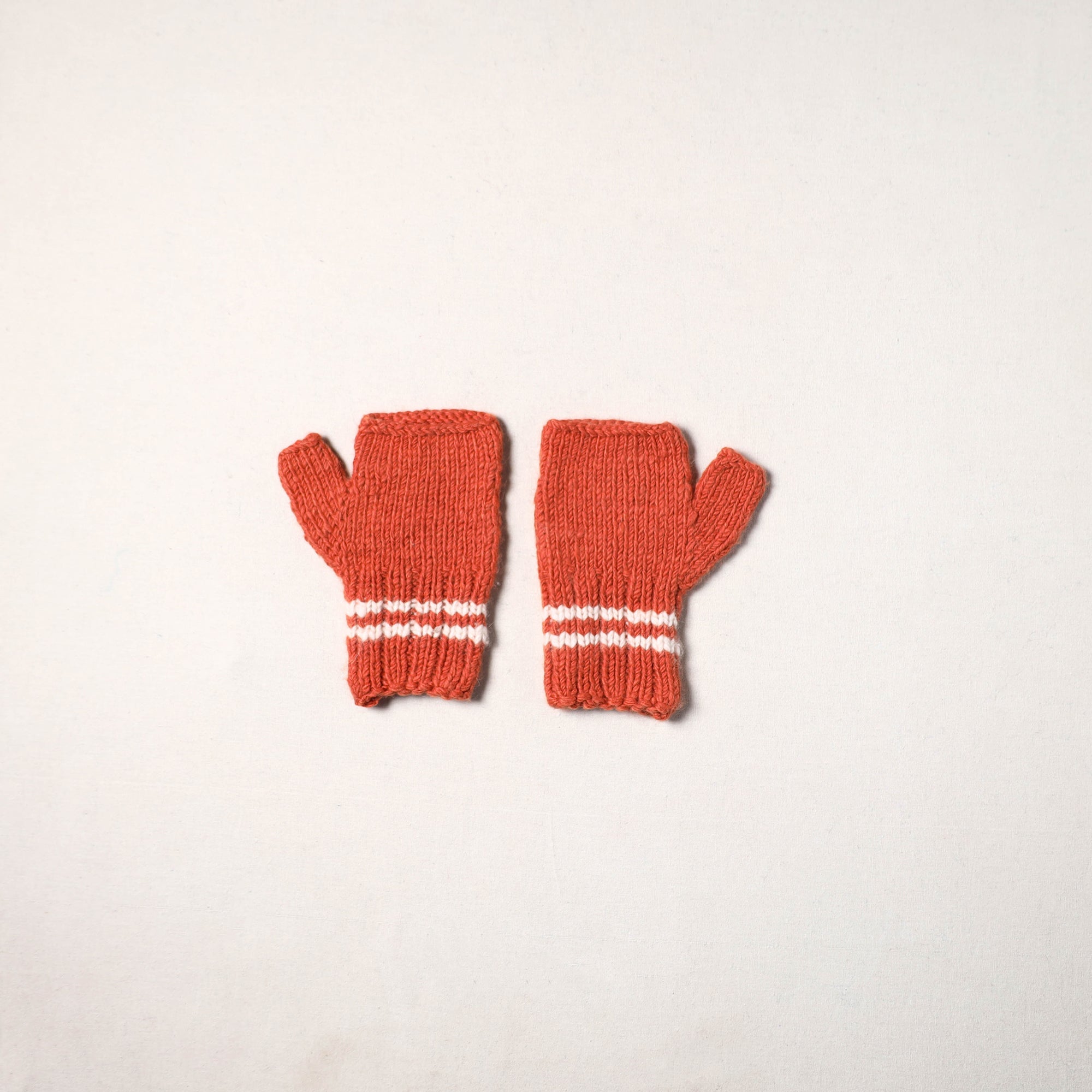 Orange Kullu Karishma Hand Knitted Merino Wool Hand Gloves (Adult)