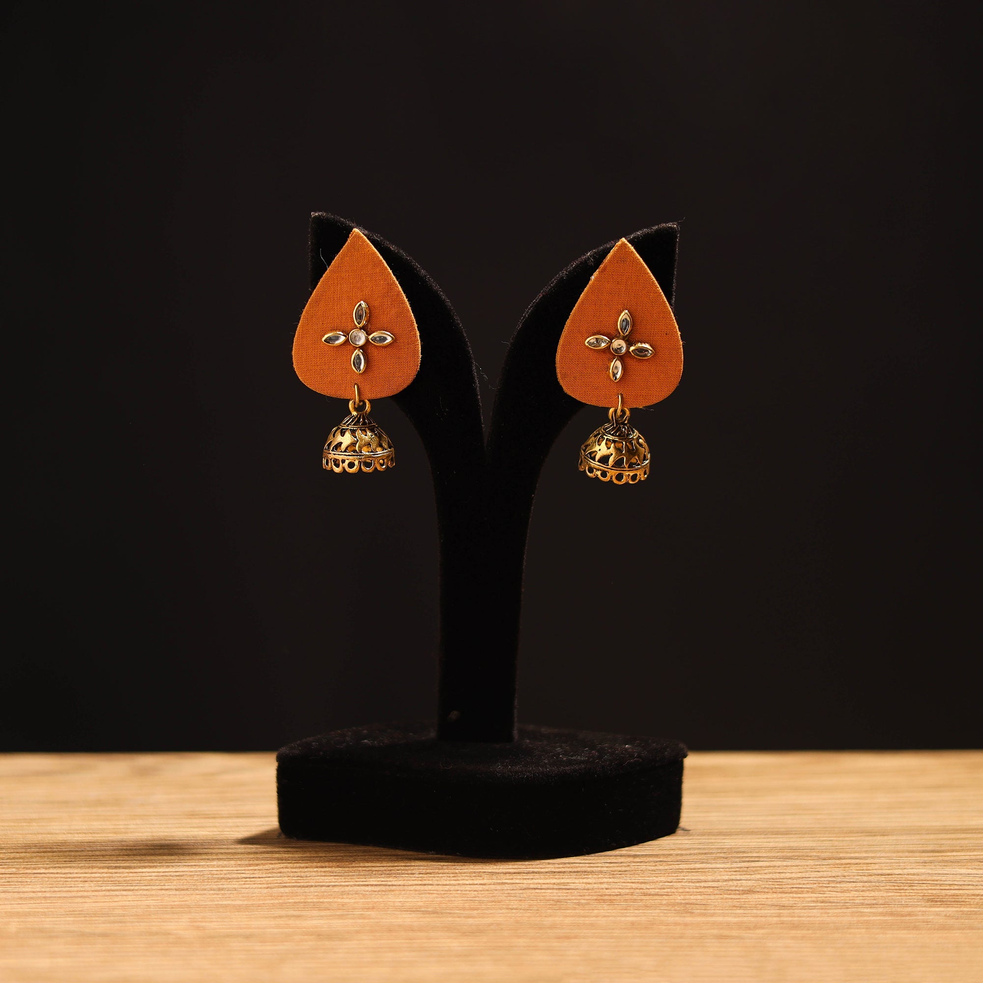 Orange Priya Stone Work Fabart GS Jhumka Earrings