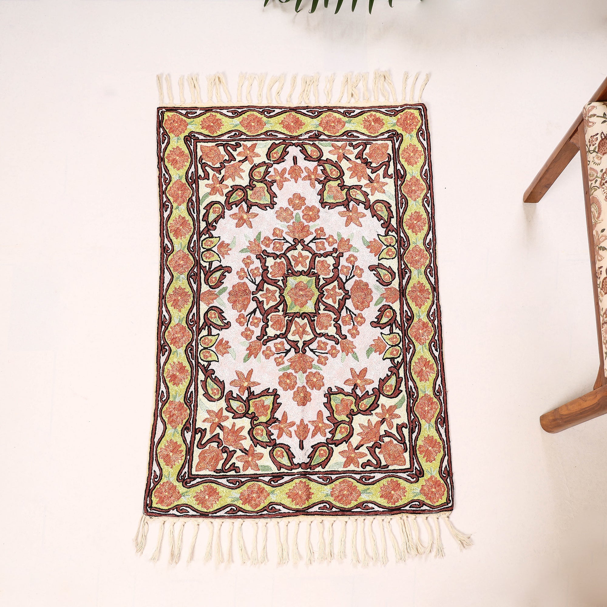 Original Chain Stitch Mulberry Silk Thread Hand Embroidery Rug / Carpet