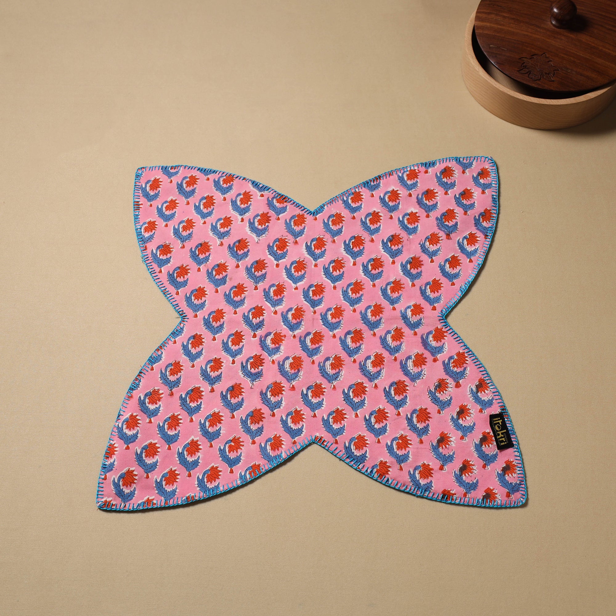 Pink Hand Embroidered Cotton Roti Napkin