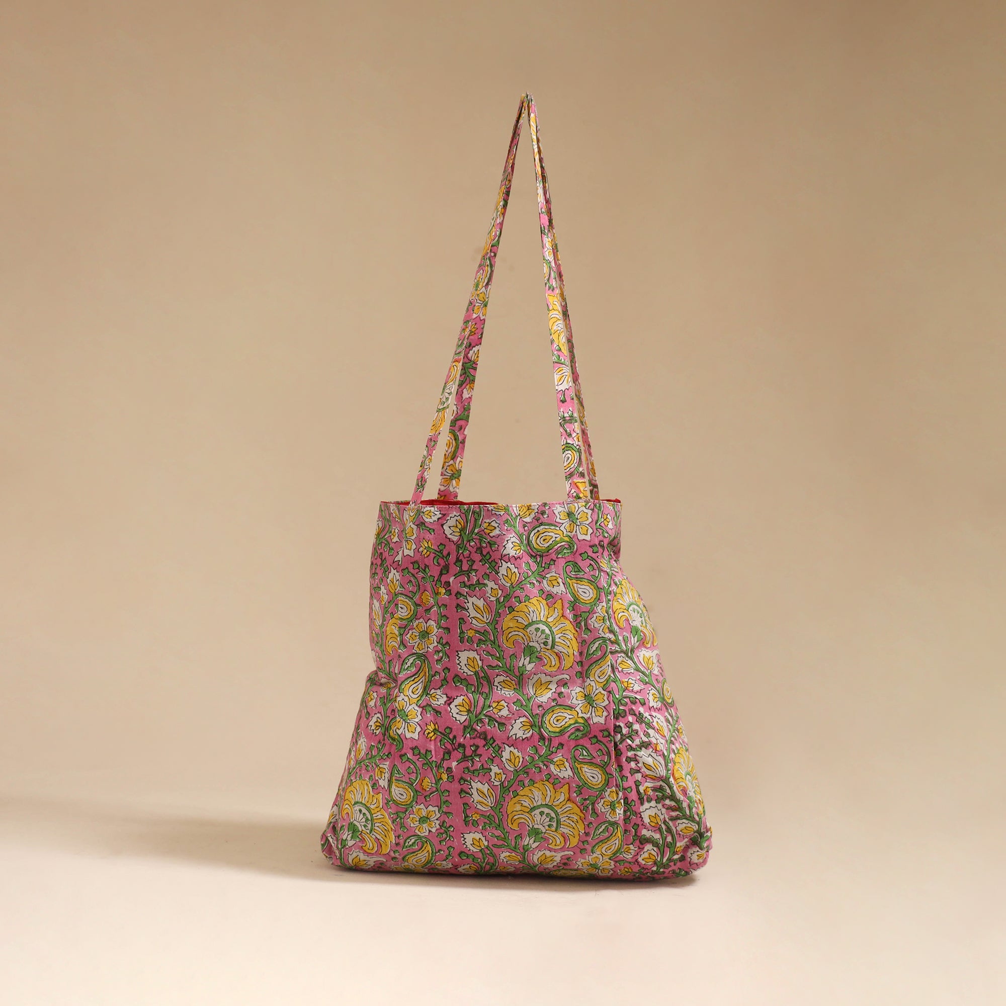 Pink Handcrafted Fabric Jhola Bag