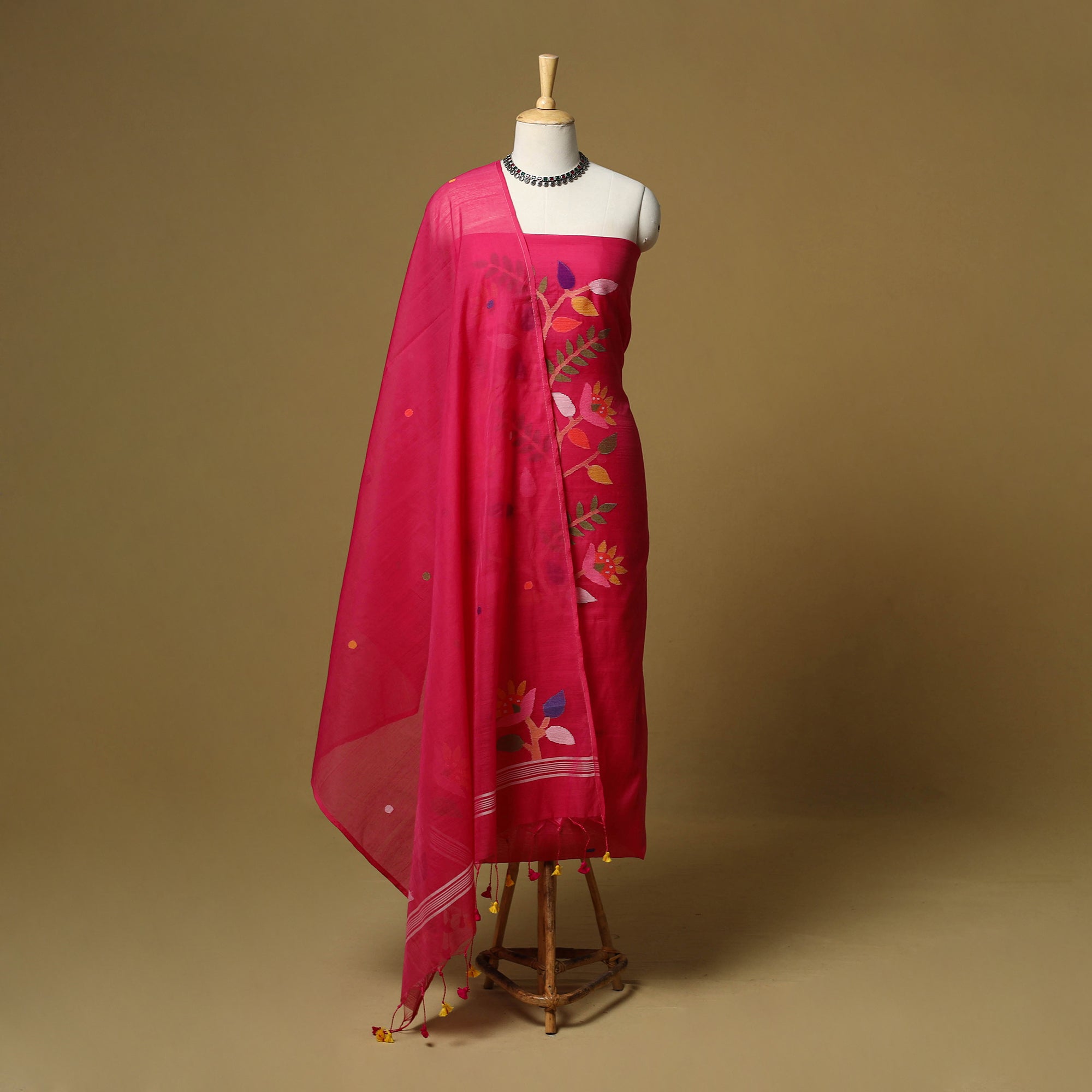 Pink Handloom Phulia Jamdani Silk Cotton 2pc Unstitched Dress Material ...