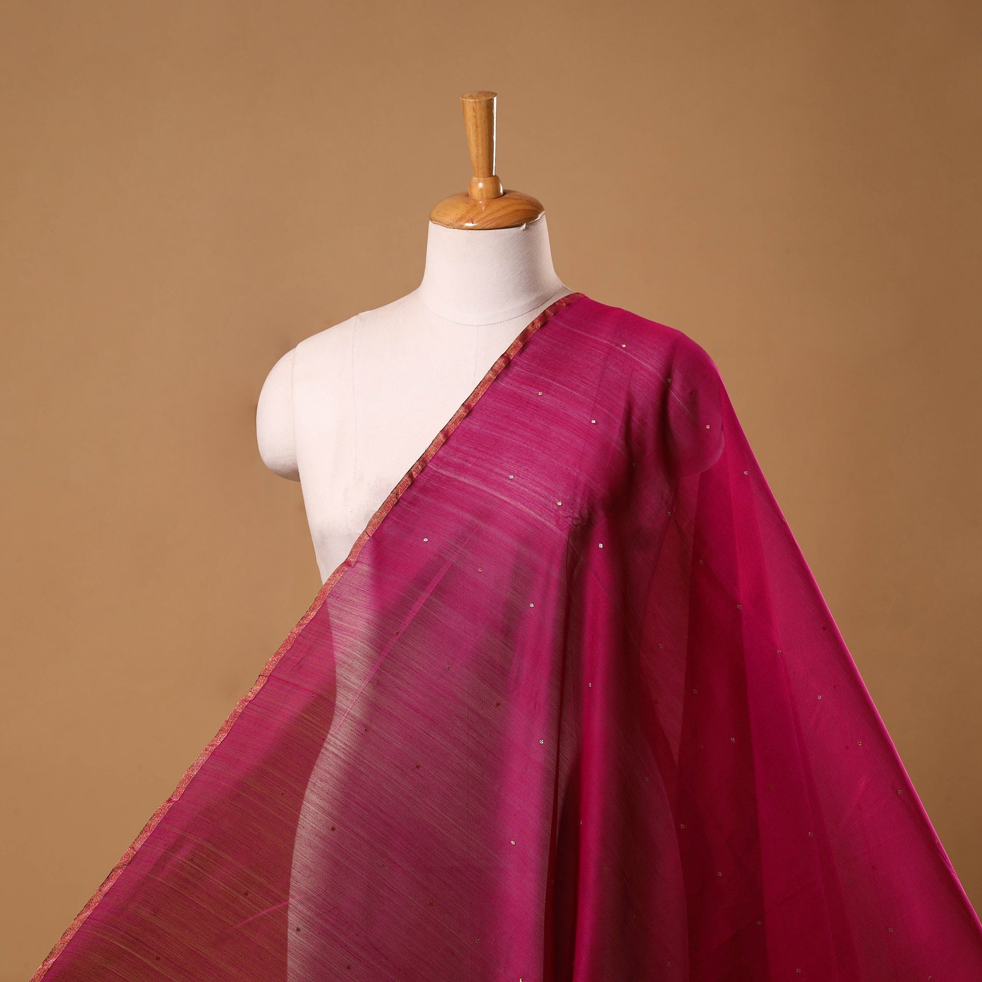 Pink Handloom Zari Buti Chanderi Silk Fabric