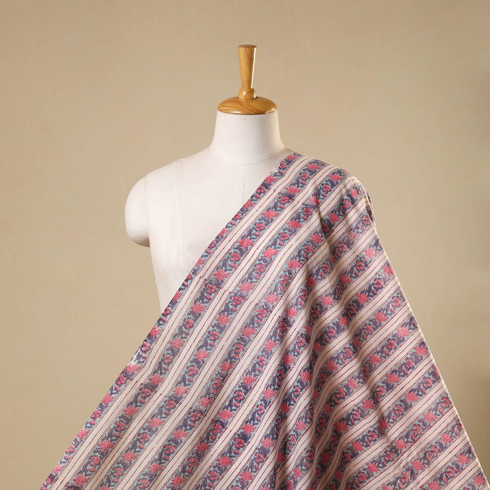Pink Sanganeri Block Print Cotton Fabric