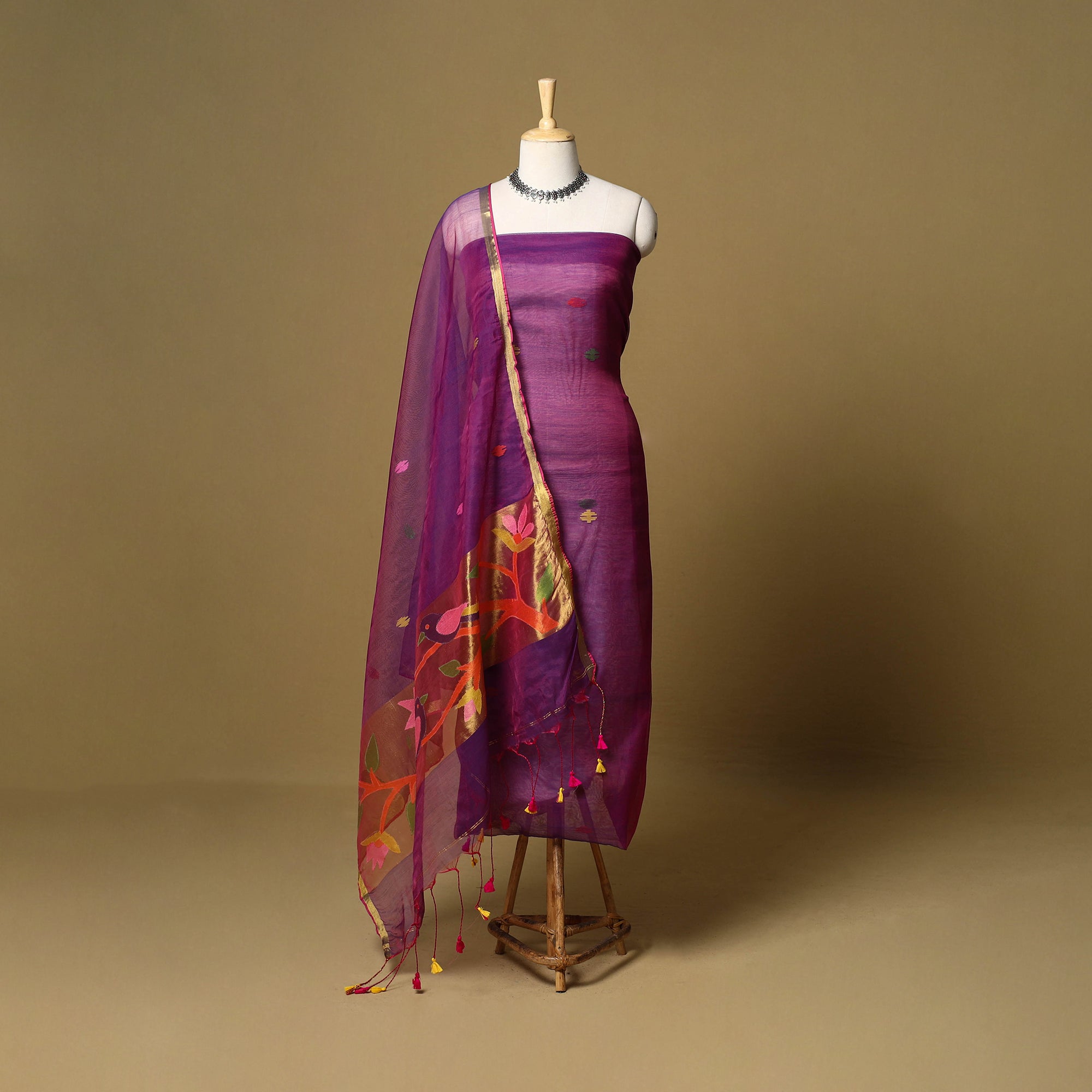 Purple 2pc Handloom Silk Cotton Unstitched Phulia Jamdani Dress ...