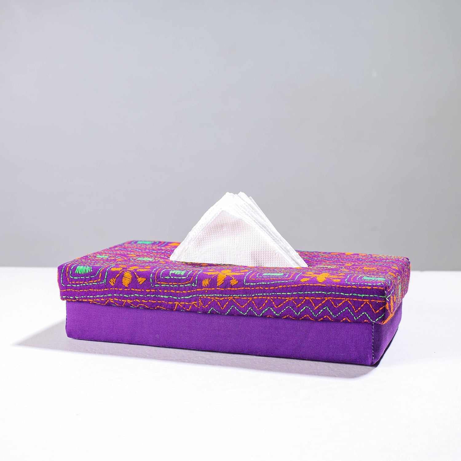Purple Handcrafted Bengal Kantha Work Tissue Box