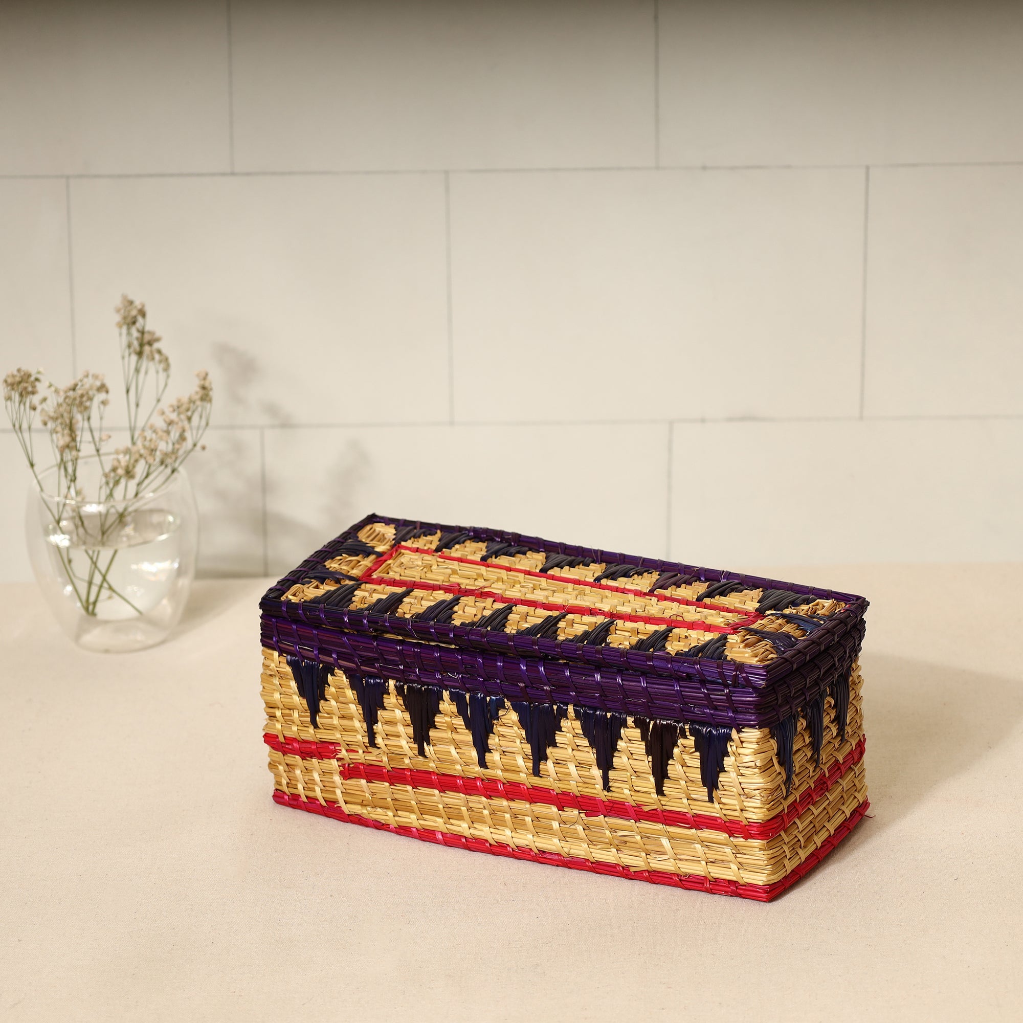 Handmade Sikki Grass Purple Multipurpose Utility Box