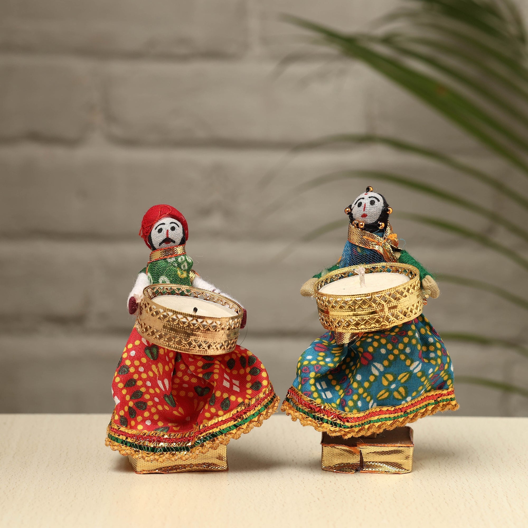 Rajasthani Puppet Couple Handmade Tealight Candle Holders (Set of 2)