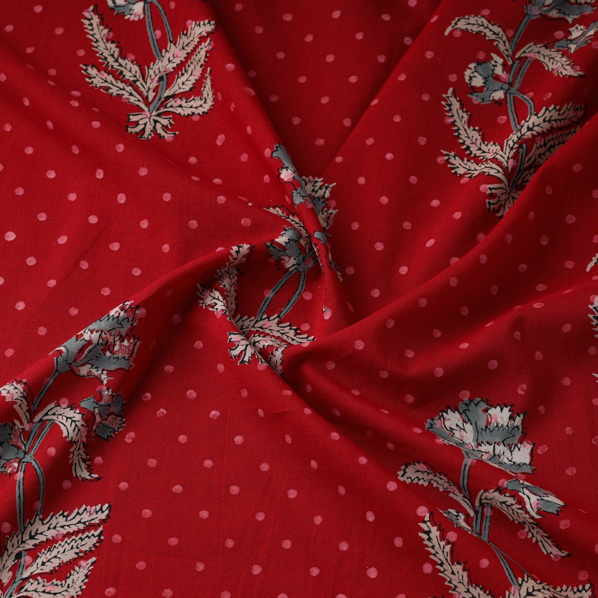 Red Cotton Hand Block Sanganeri Print Fabric