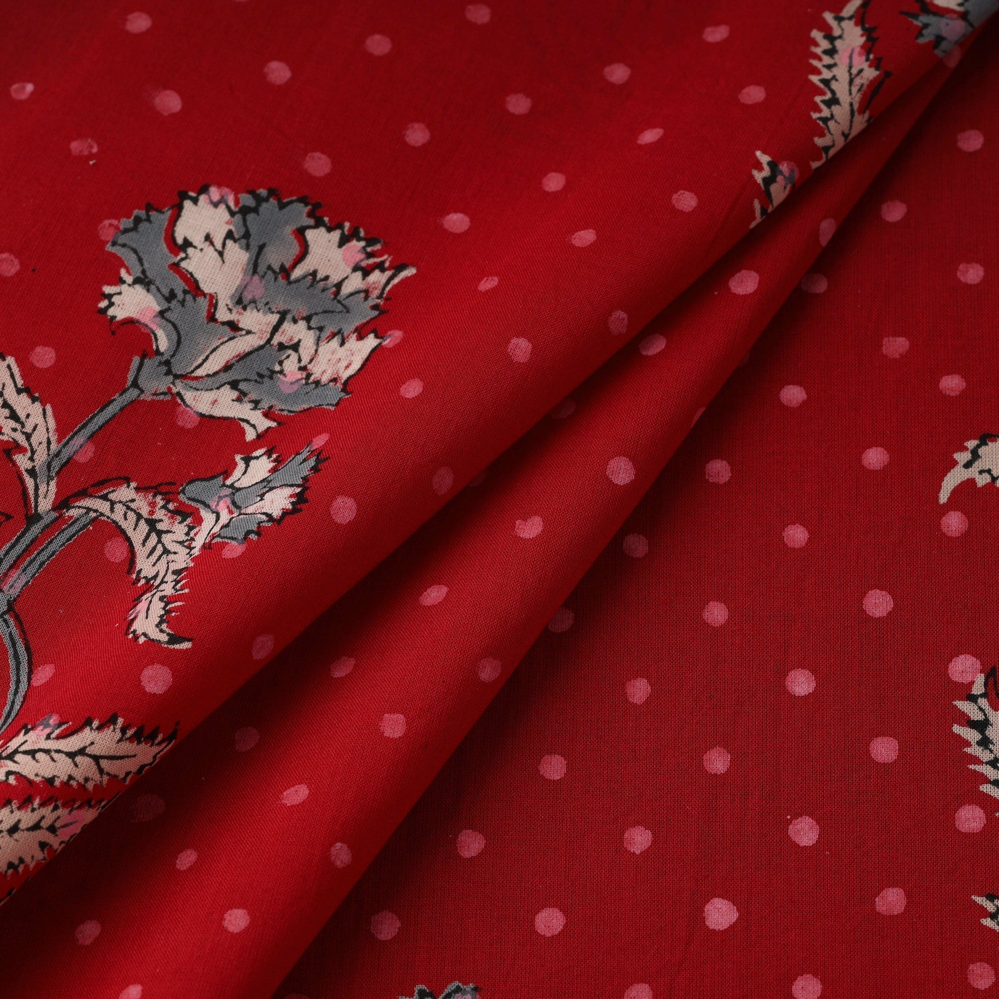 Red Cotton Hand Block Sanganeri Print Fabric