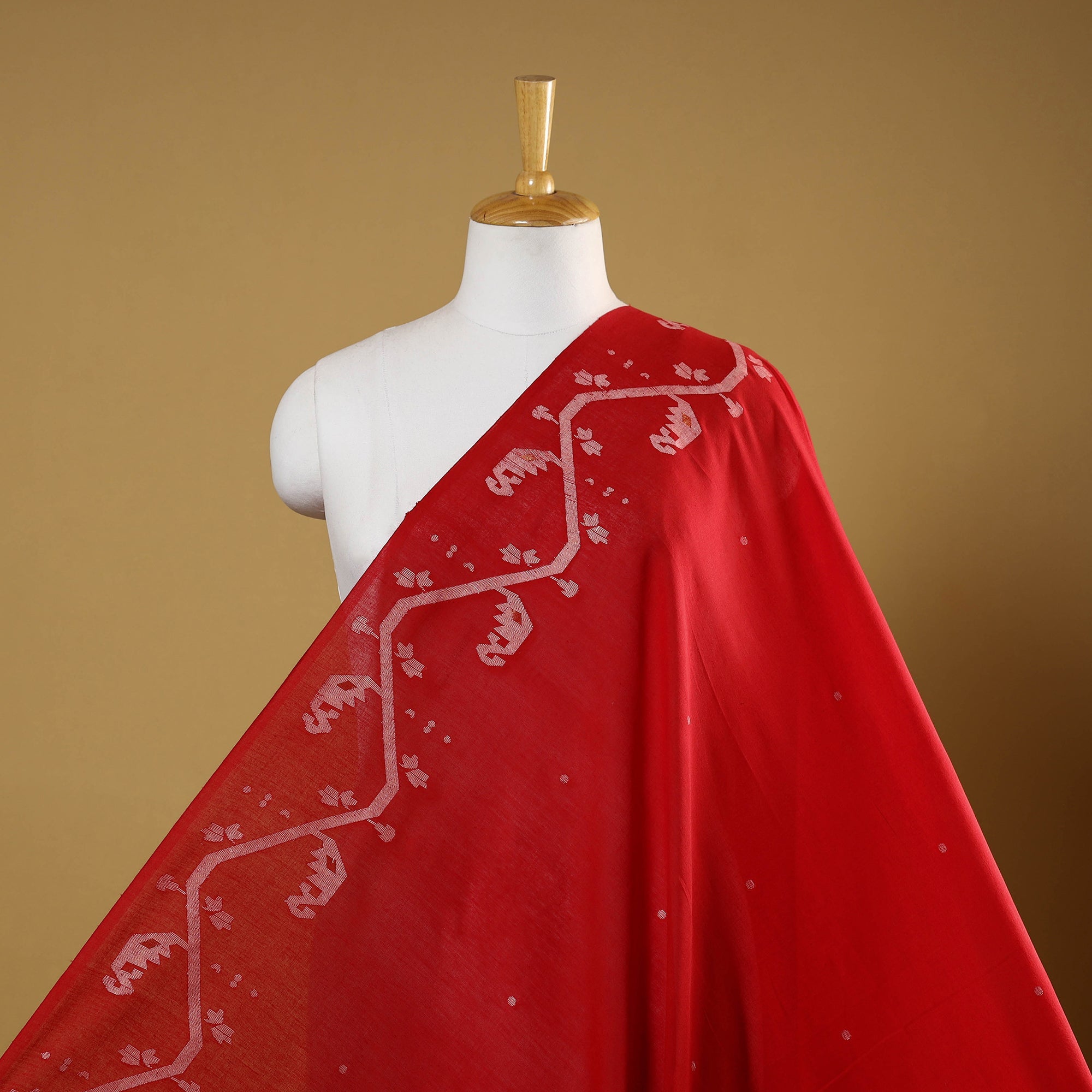Red Handloom Cotton Phulia Jamdani Fabric
