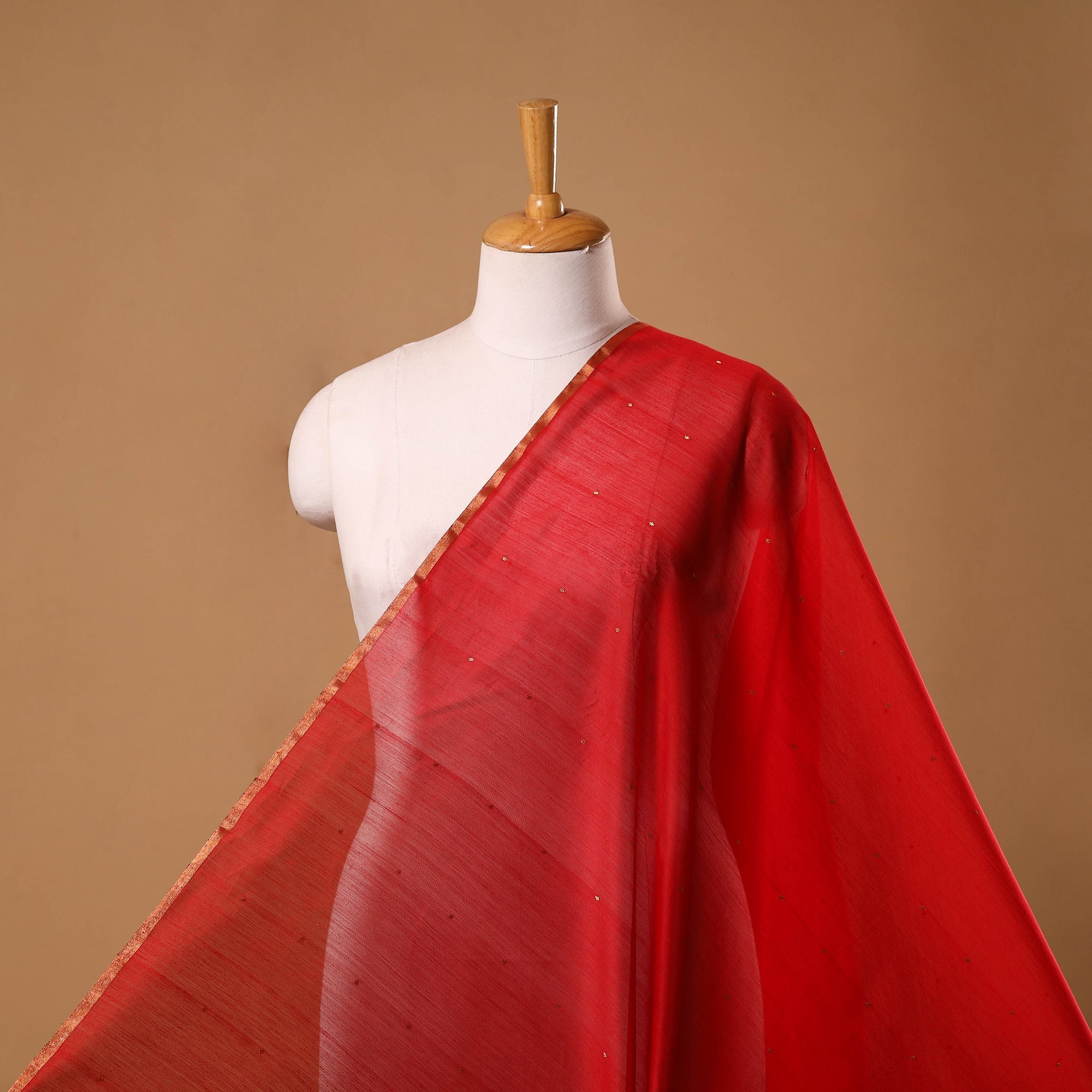 Red Handloom Zari Buti Chanderi Silk Fabric