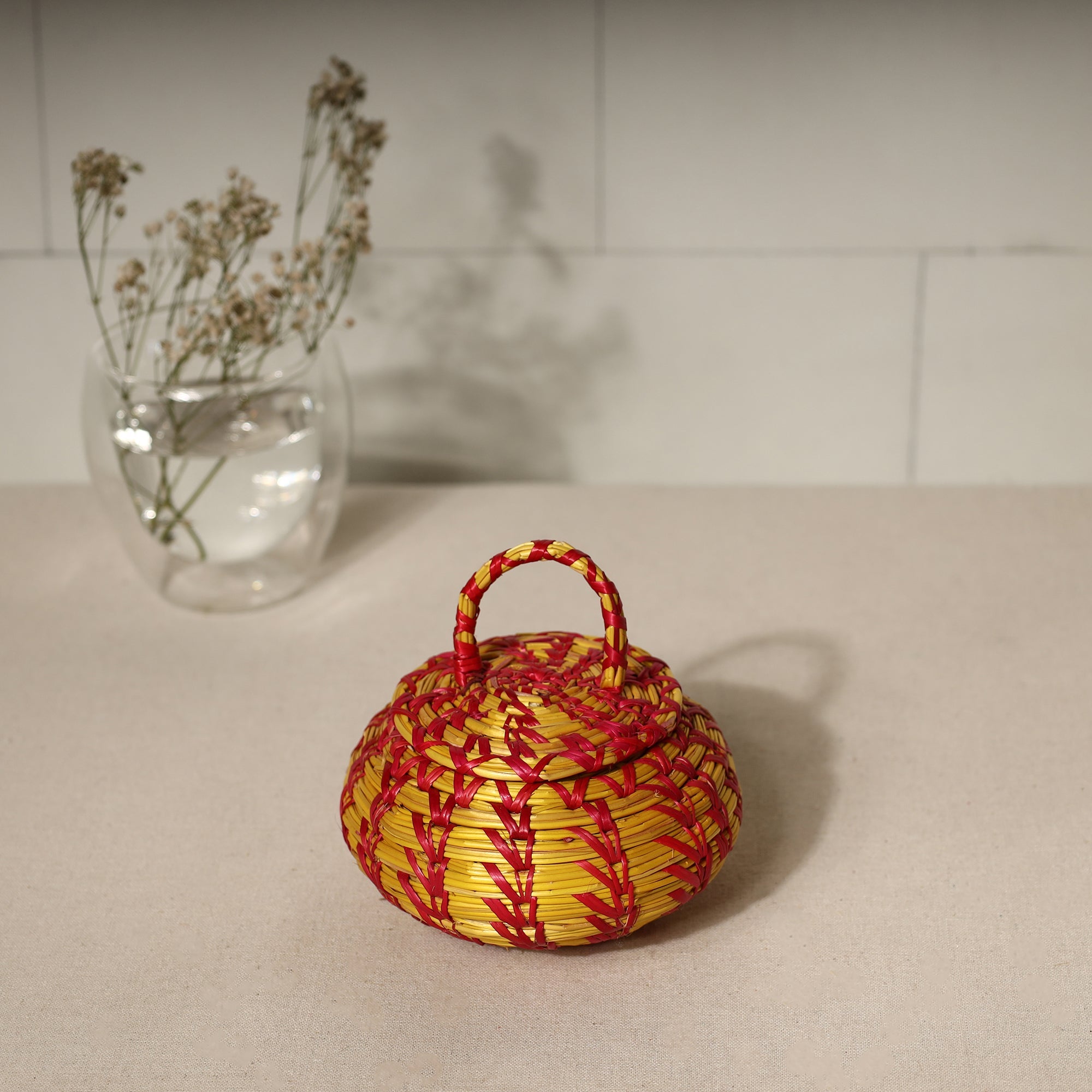 Handmade Sikki Grass Multipurpose Red Utility Box (Small)