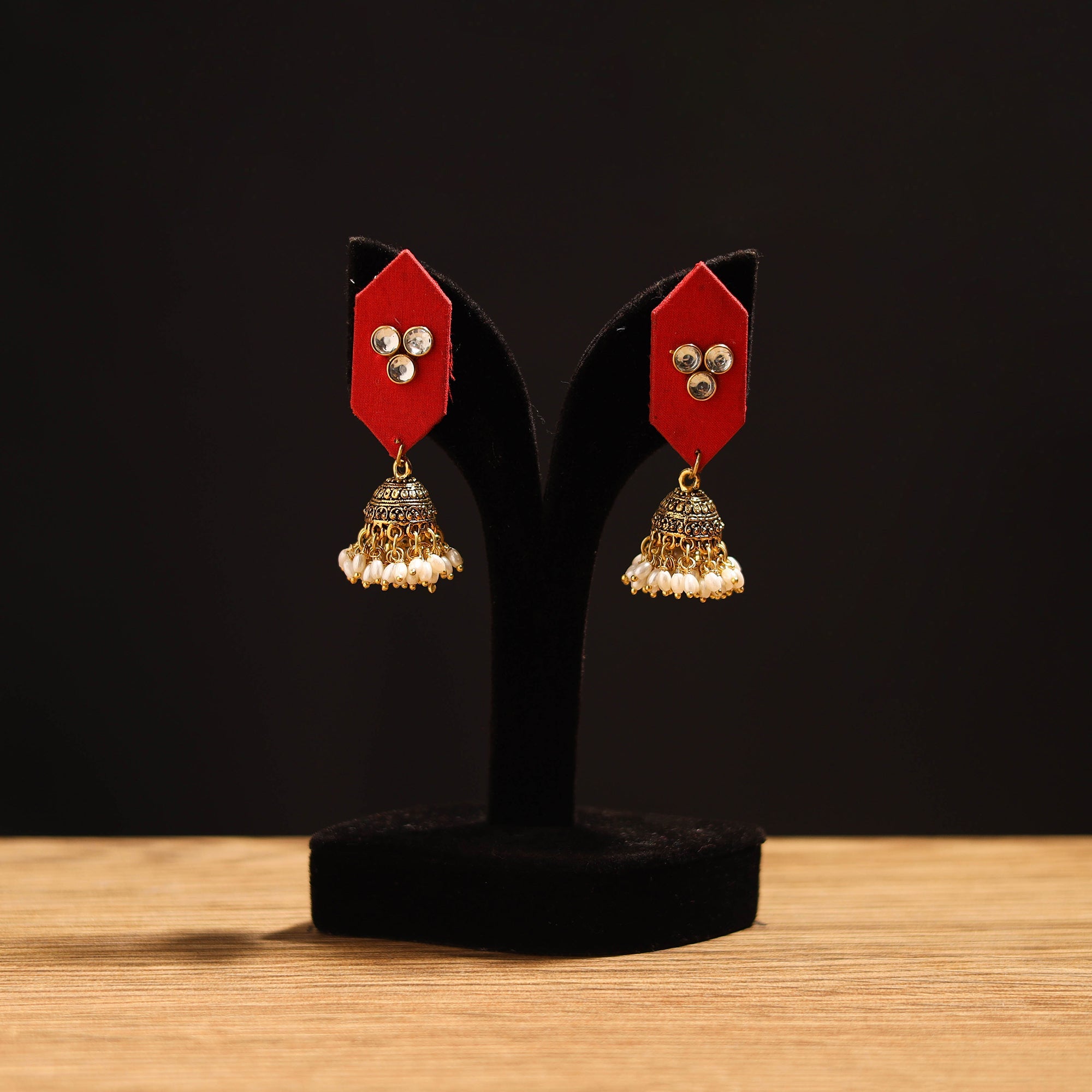 Red Mariam Stone Work Fabart GS Jhumka Earrings
