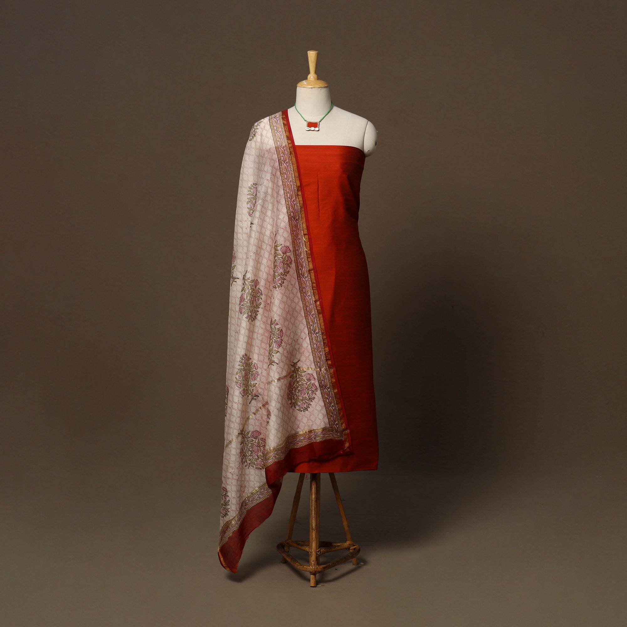 Red Slub Silk Plain 2pc Unstitched Dress Material Suit Set with ...