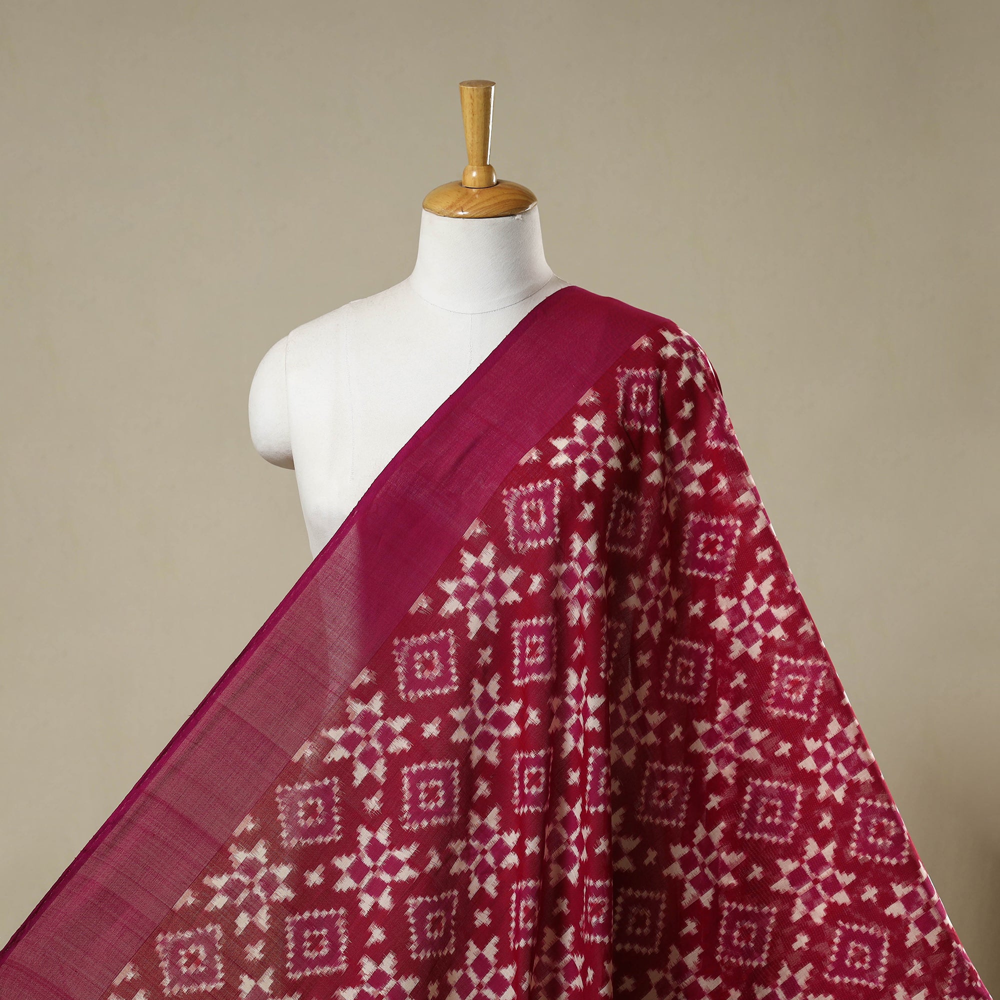 Red Telia Rumal Handloom Cotton Pochampally Double Ikat Fabric
