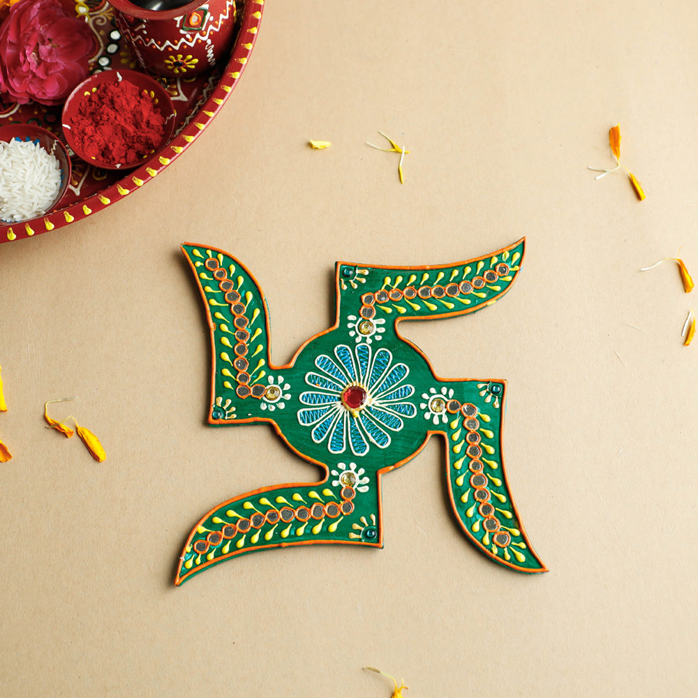 Traditional Handpainted Wooden Swastik