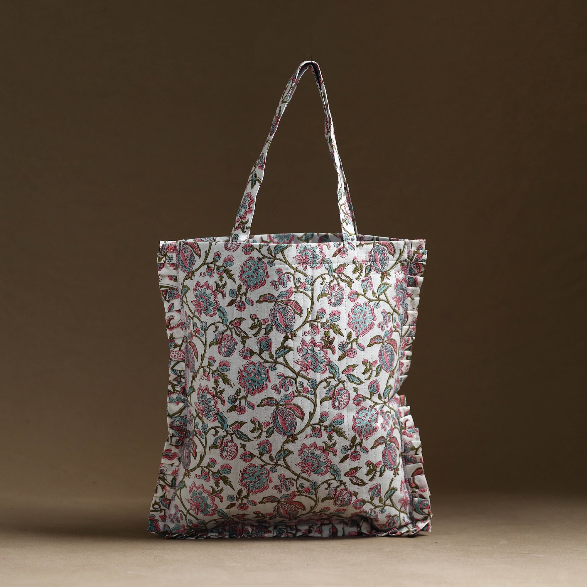 White Handcrafted Cotton Frill Jhola Bag
